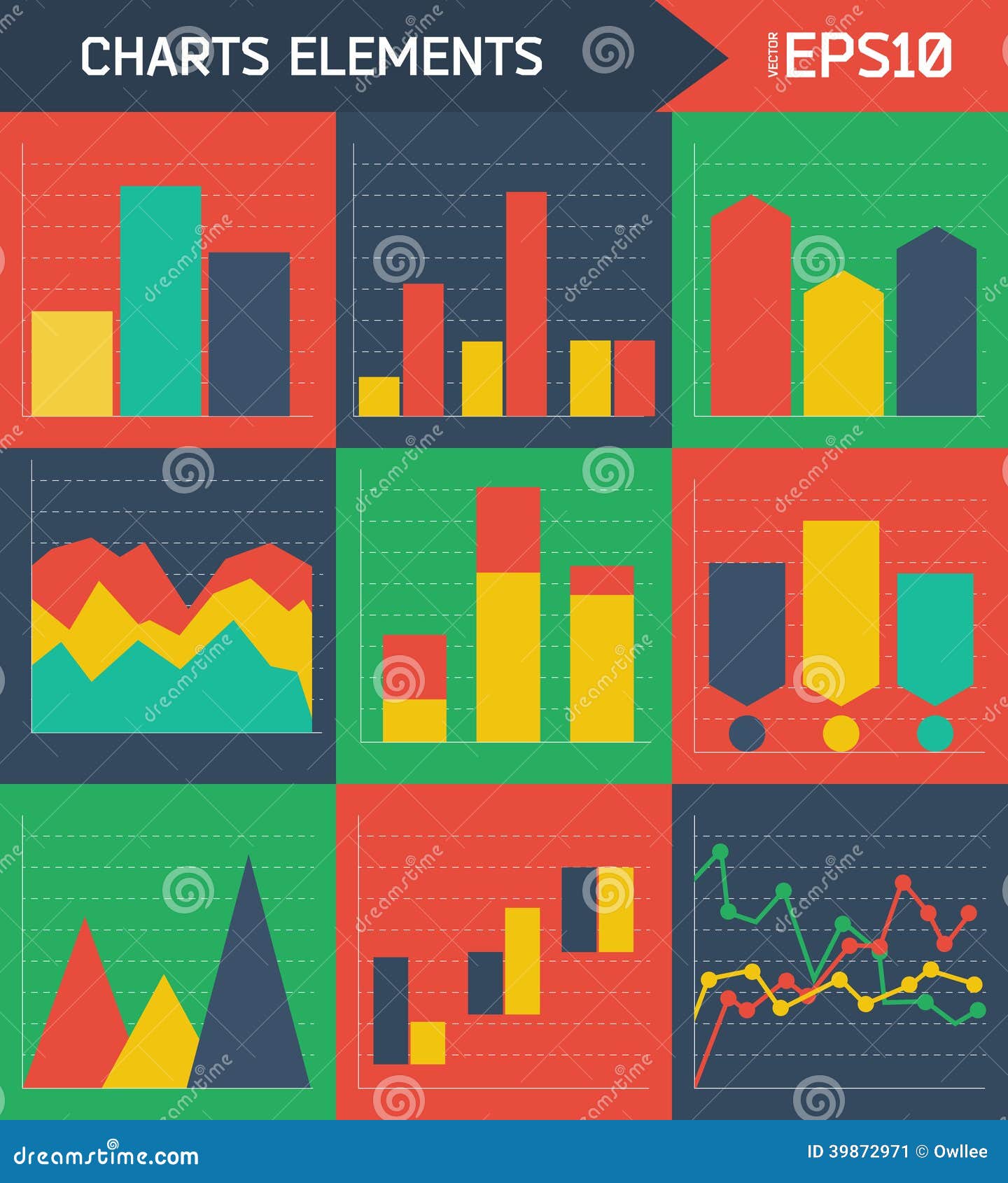 Modern Flat Charts Elements Background. Stock Vector - Illustration of ...