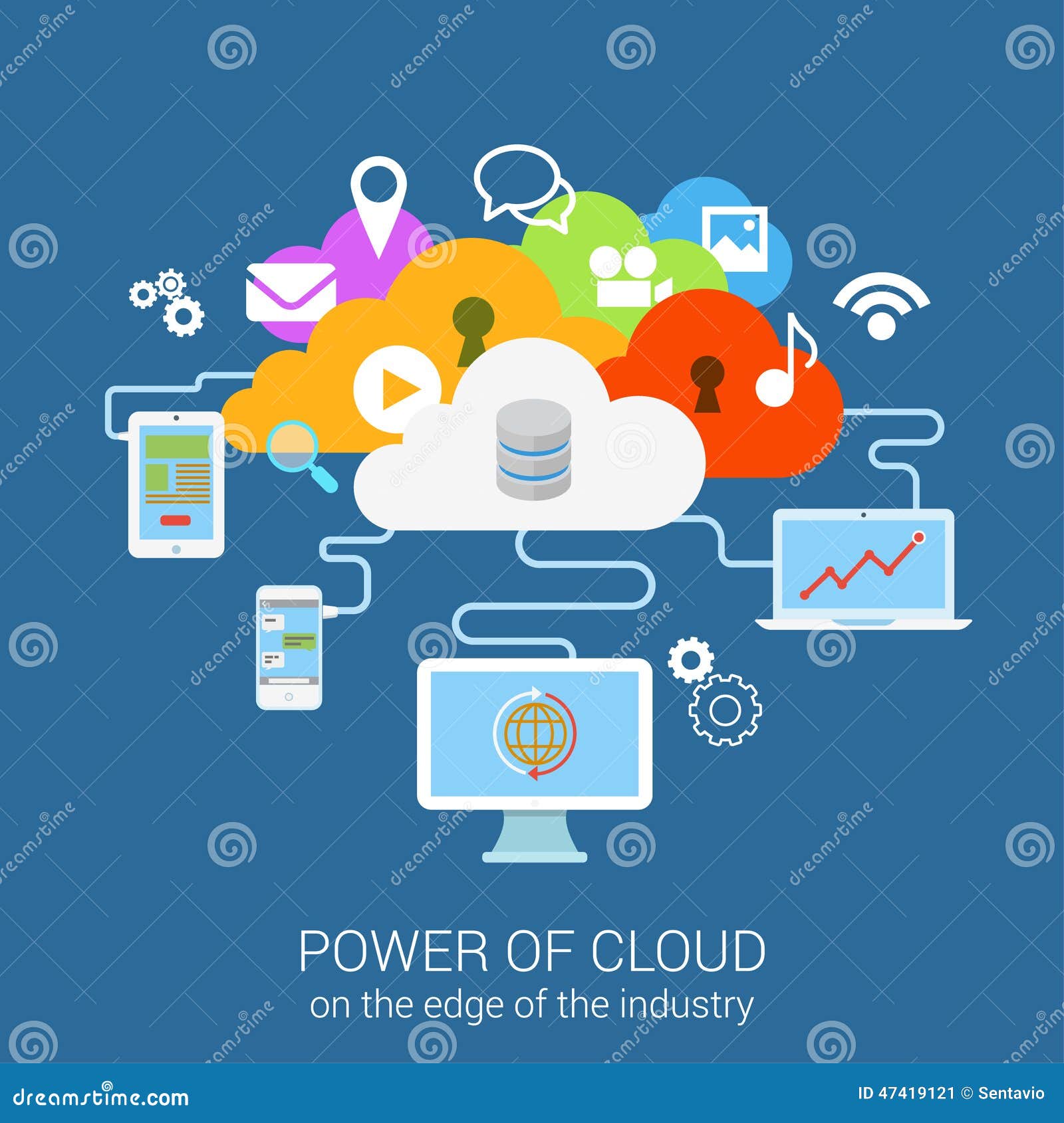 Modern Flat Concept Power Cloud Device Computer Tablet Phone Stock ...