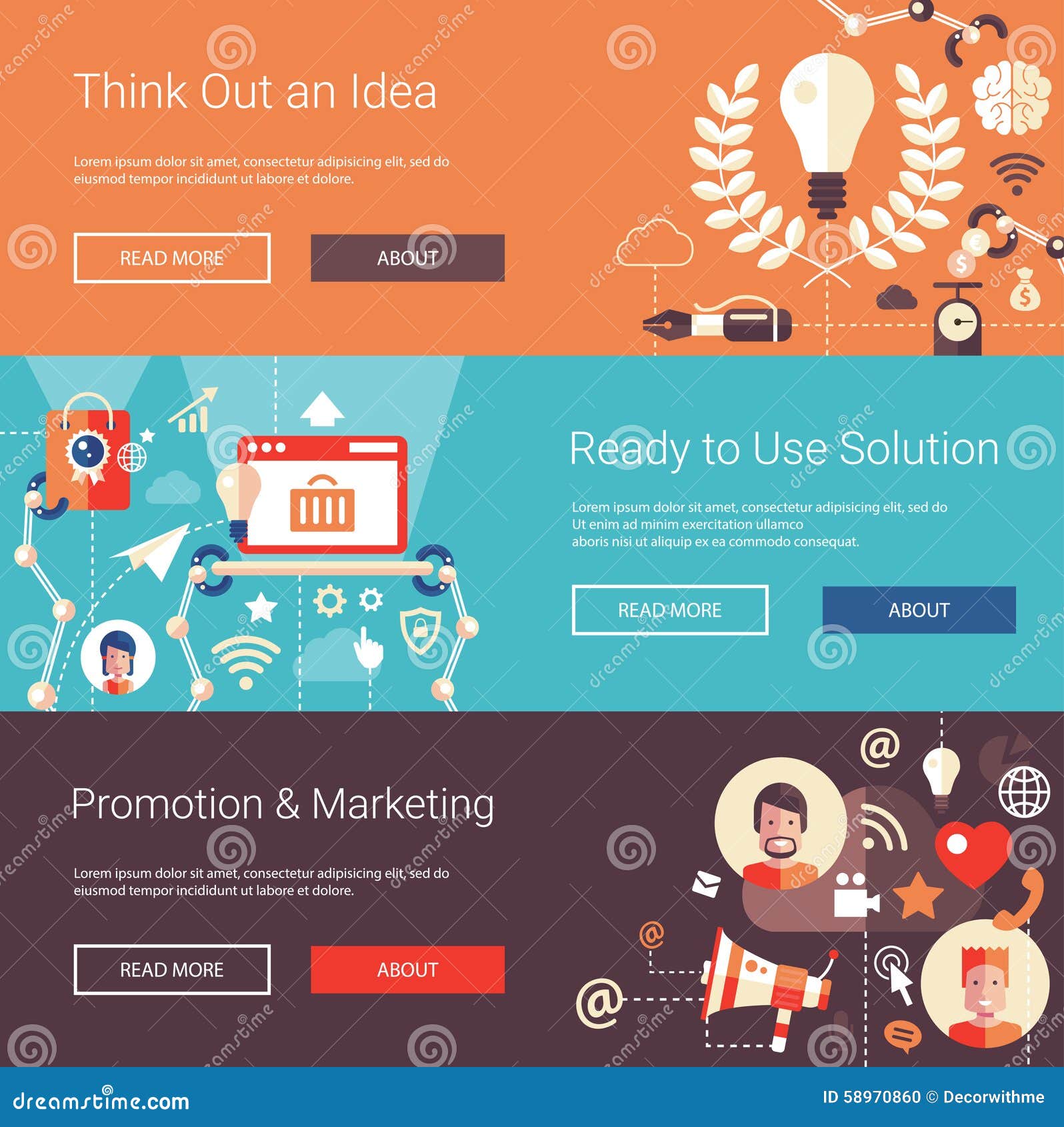 Modern Flat Design Business Headers Set with Icons Stock Vector ...