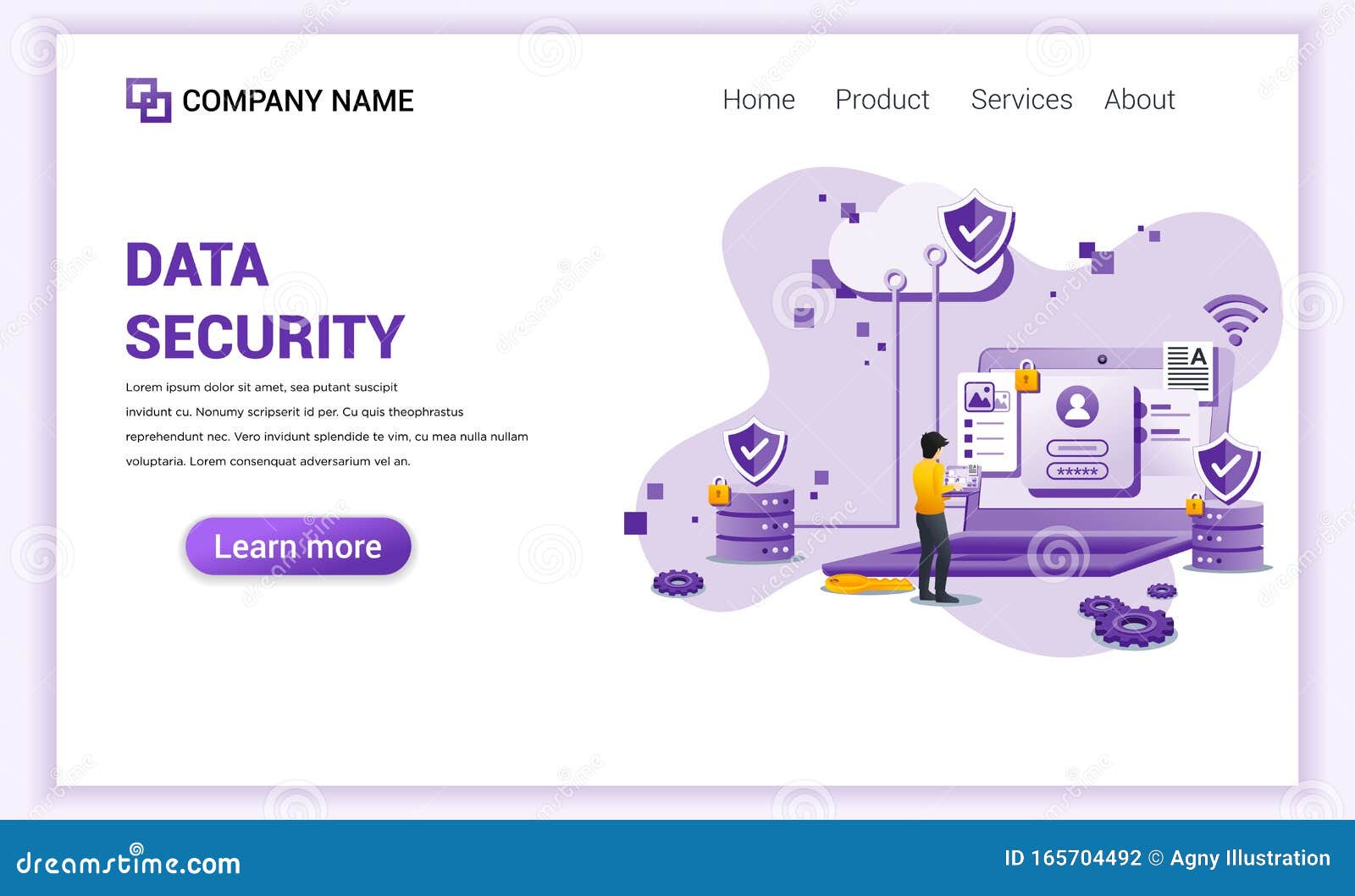 Modern Flat Design Concept of Data Security. a Man Standing Using His ...