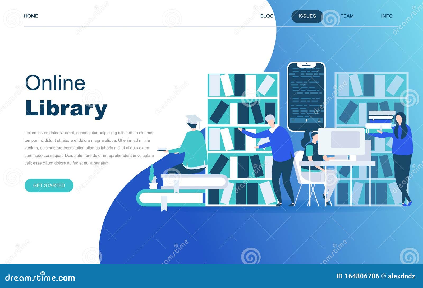 Modern Flat Design Concept of Online Library for Website and Mobile ...