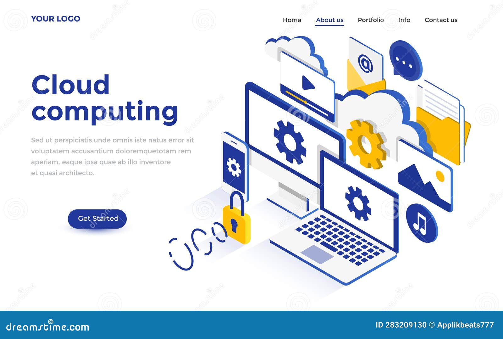 Flat Color Modern Isometric Concept Illustration - Cloud Computing Stock Vector - Illustration ...
