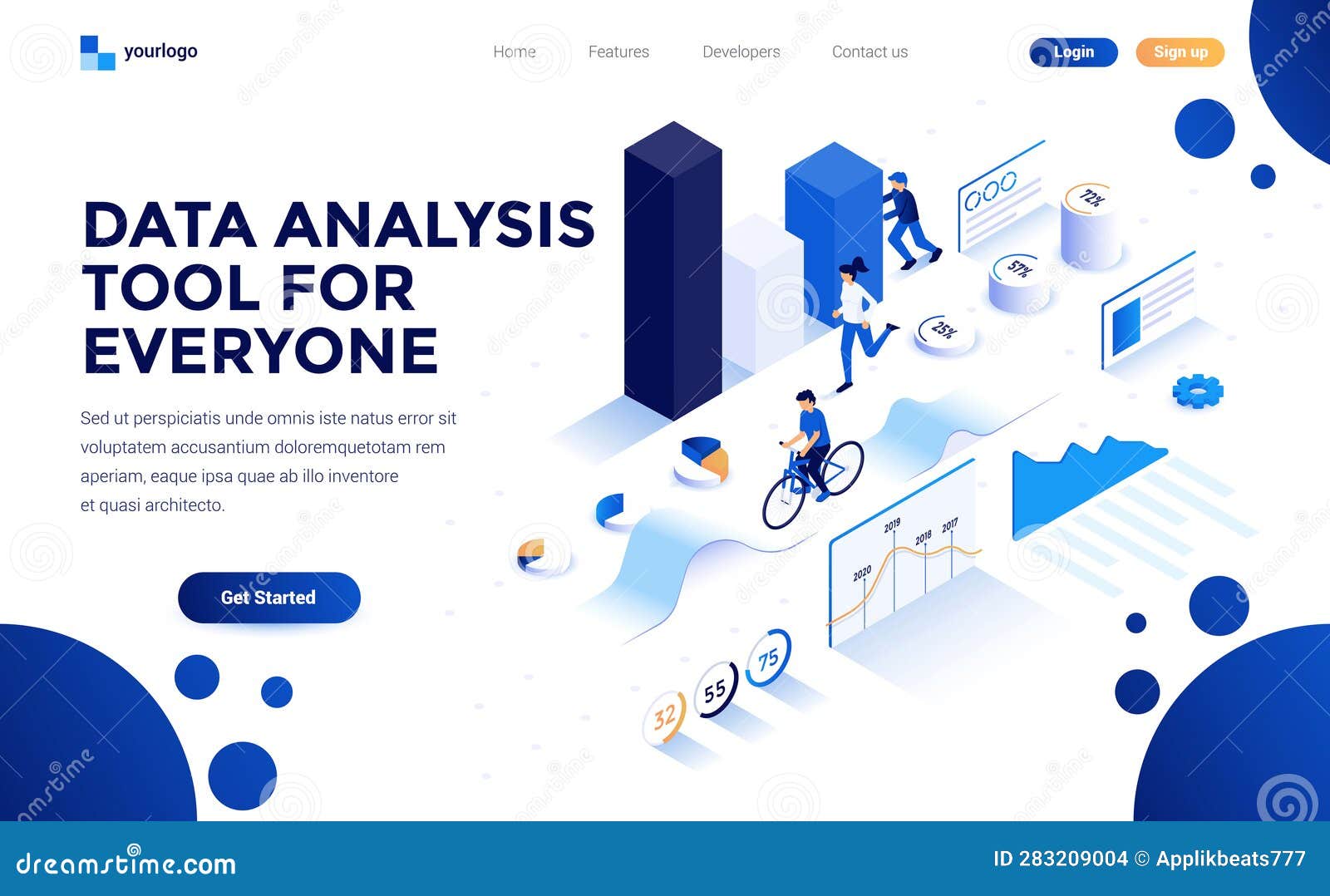 Flat Color Modern Isometric Concept Illustration - Data Analysis Tool for Everyone Stock Vector ...