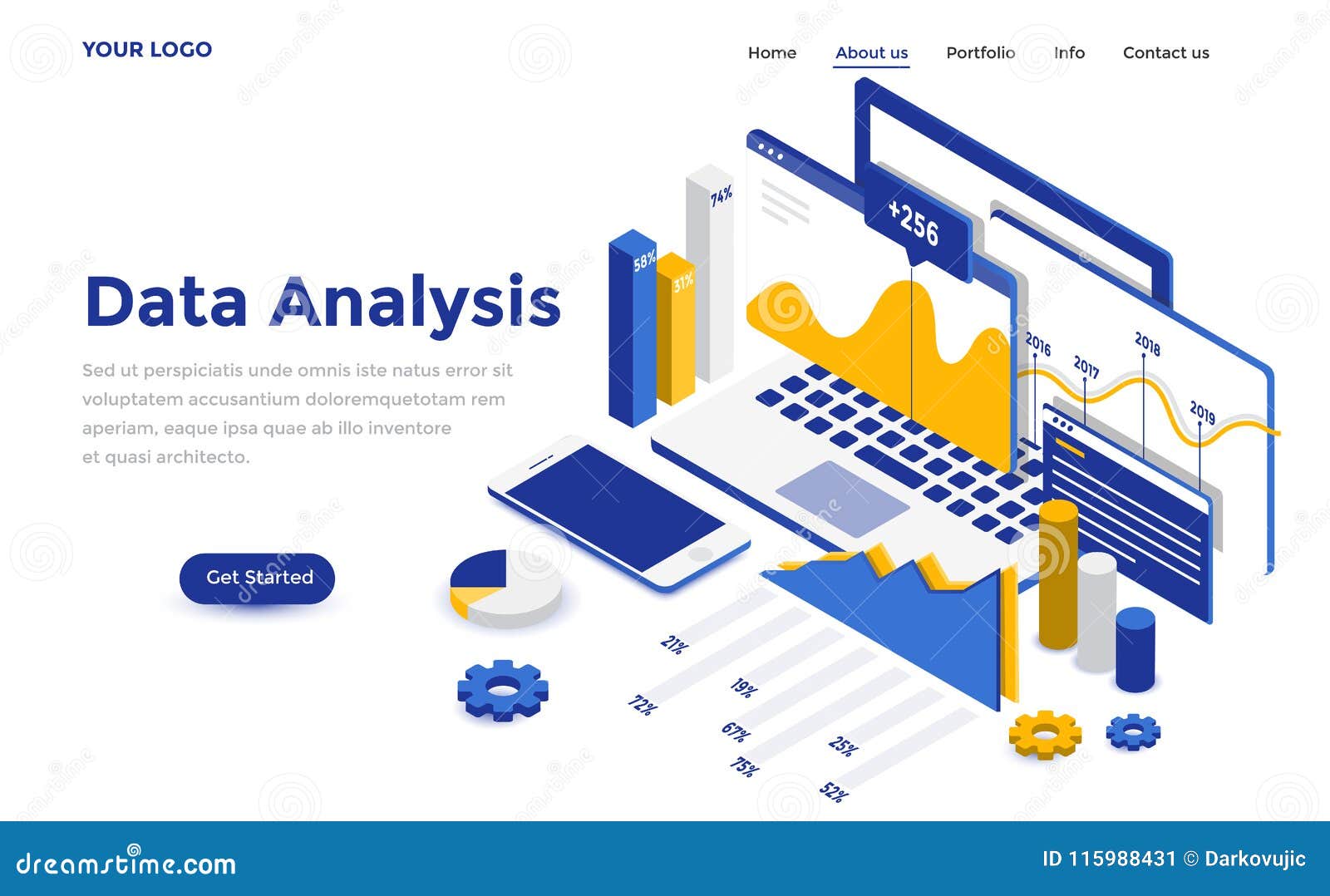 Flat Color Modern Isometric Concept Illustration - Data Analysis Stock ...