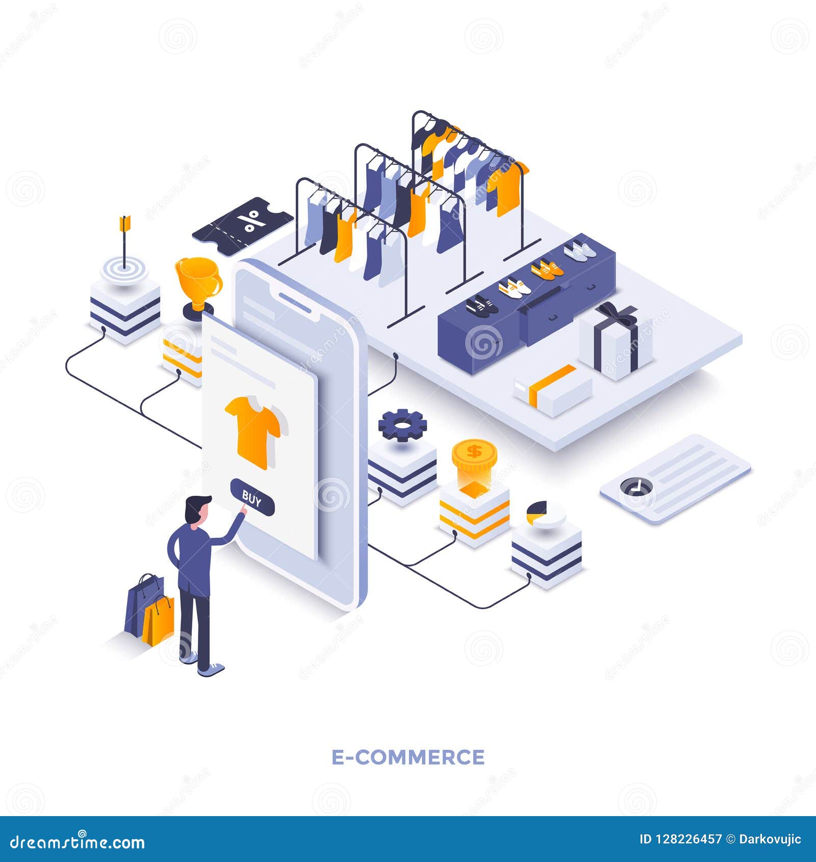 Flat Color Modern Isometric Illustration Design - E-Commerce Stock ...