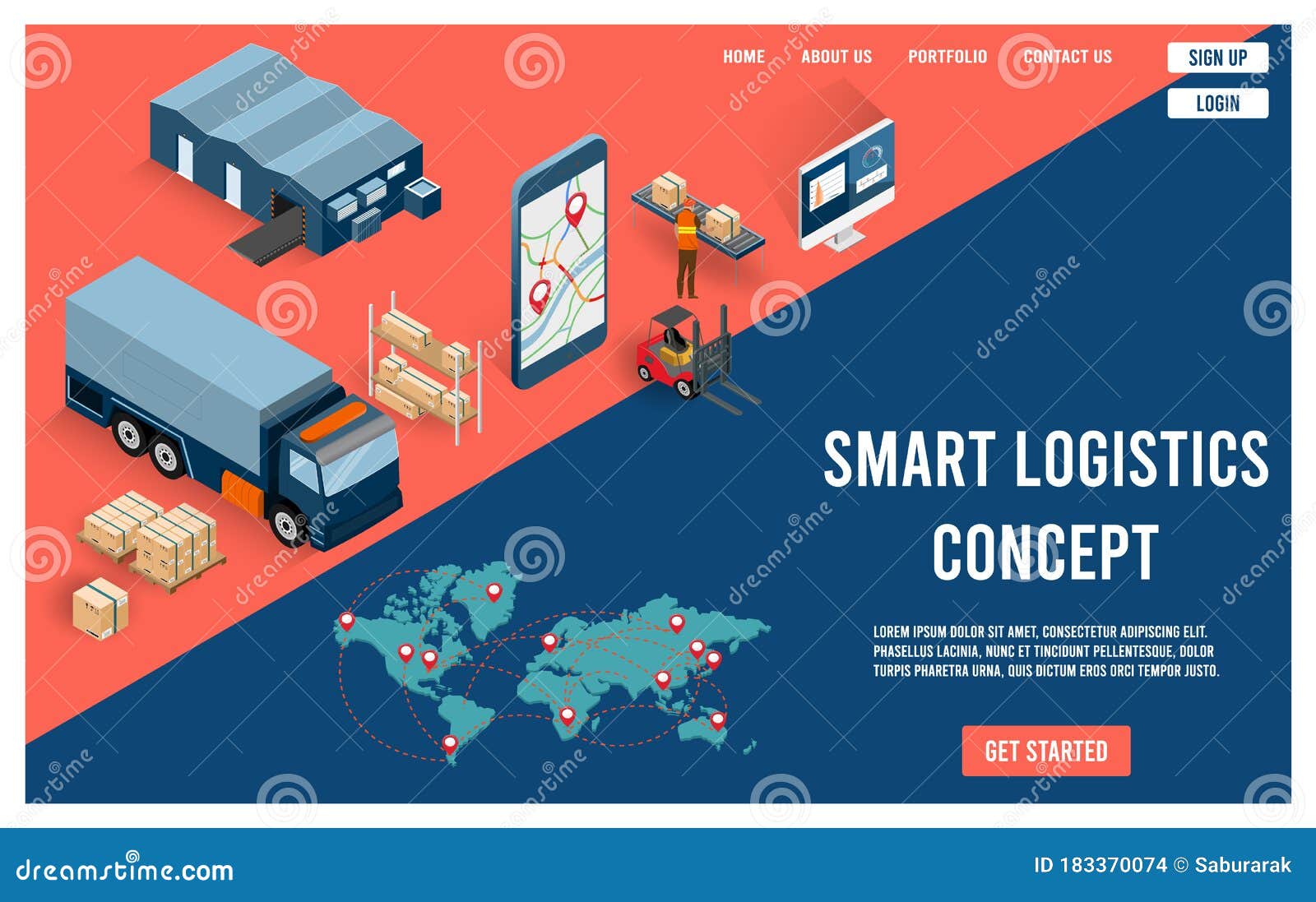 Modern Flat Design Isometric Concept of Smart Logistics with Global ...