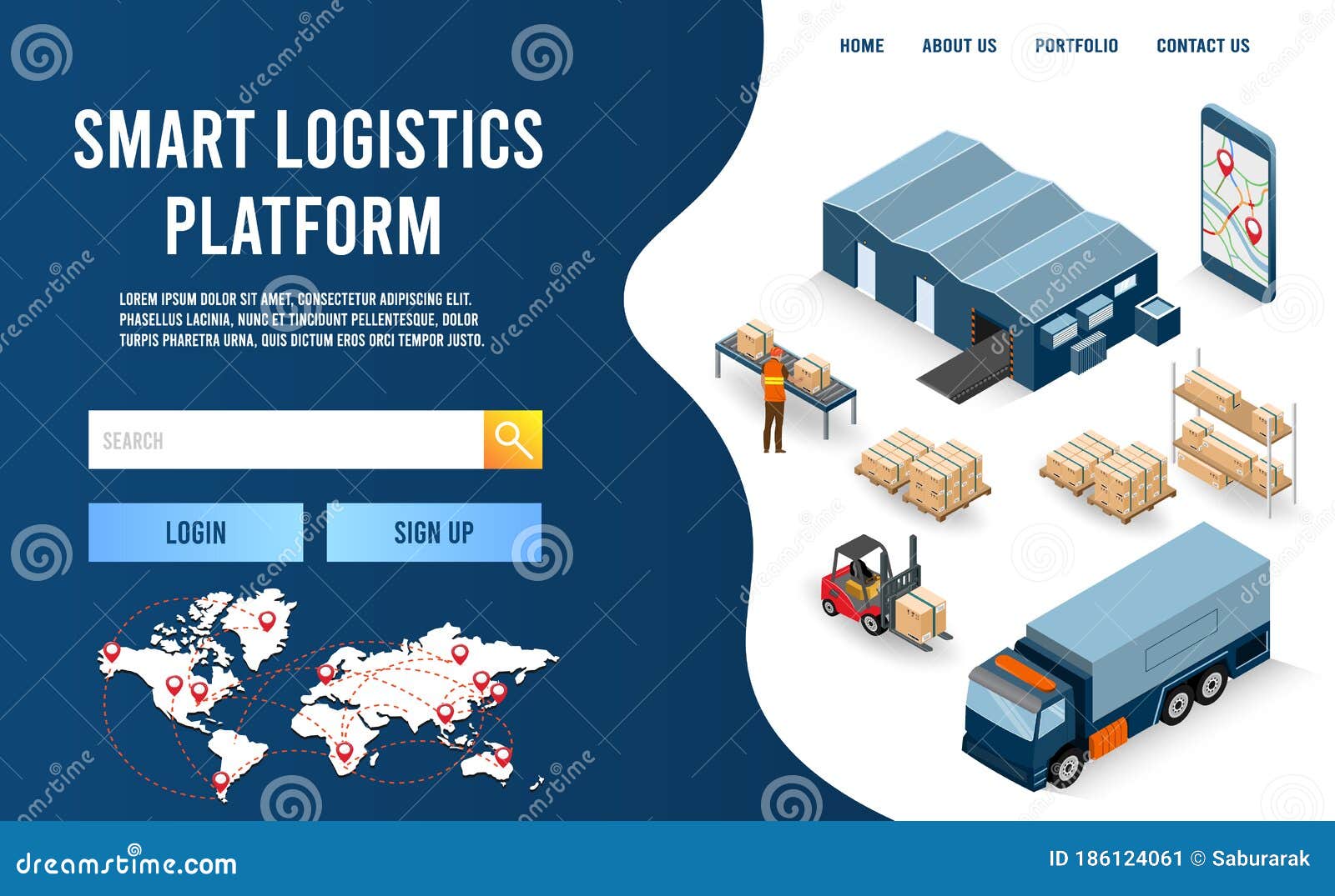 Modern Flat Design Isometric Concept of Smart Logistics with Global ...