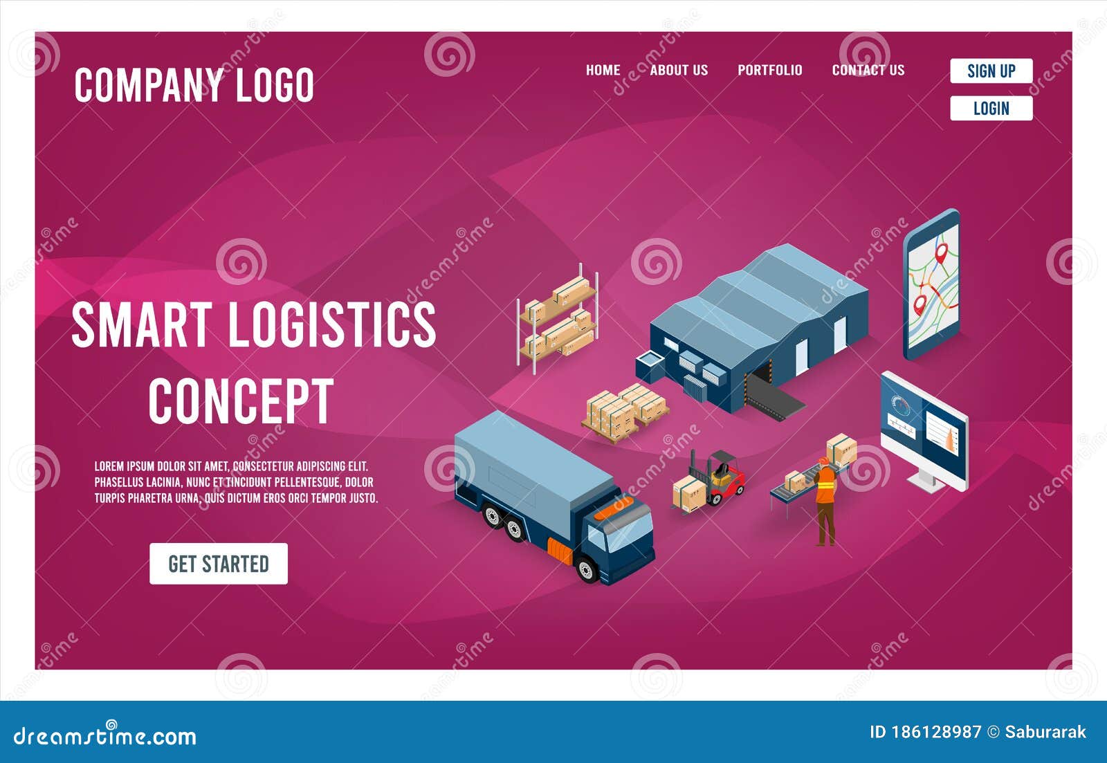 Modern Flat Design Isometric Concept of Smart Logistics with with ...