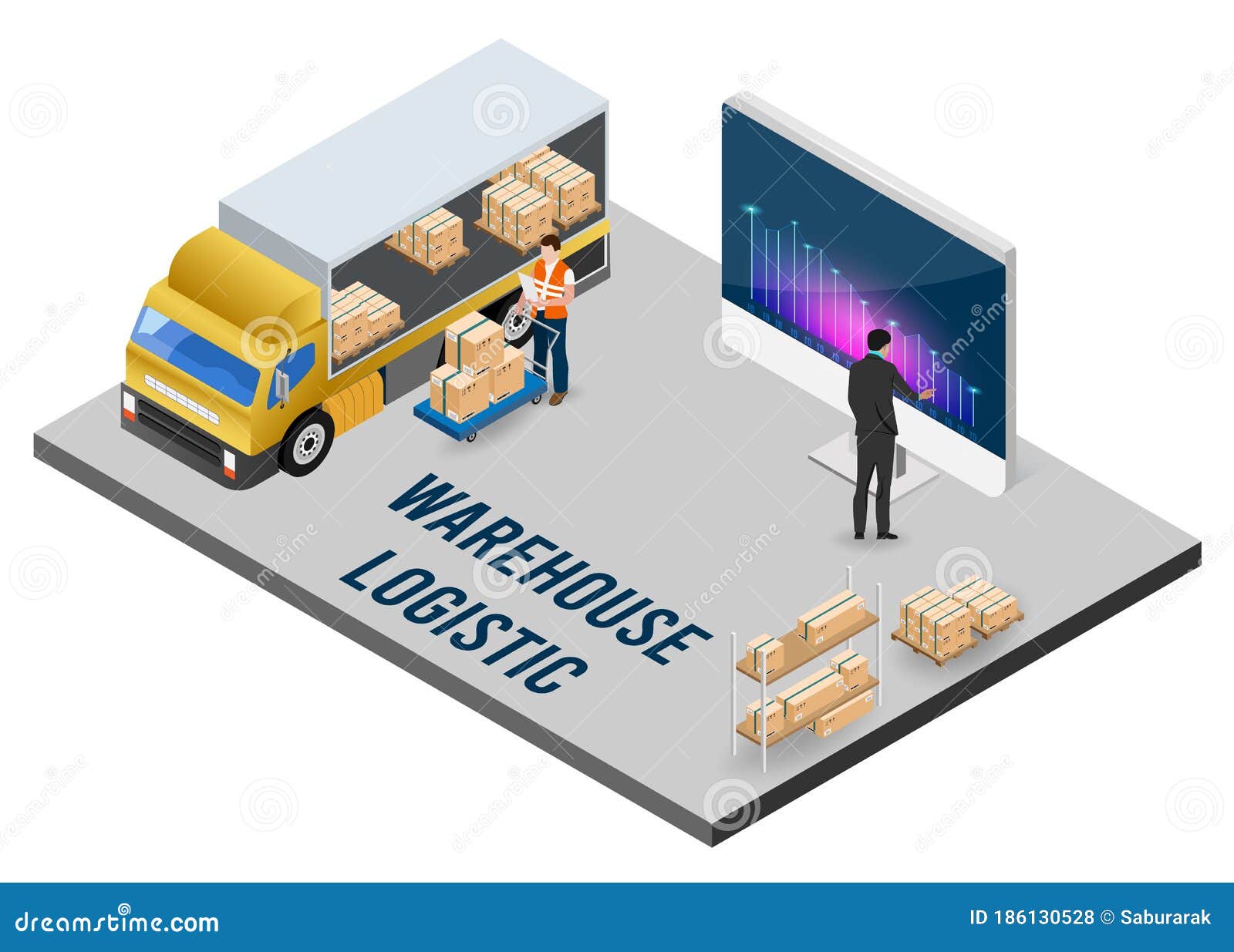 Modern Flat Design Isometric Concept of Warehouse Logistic with Workers ...