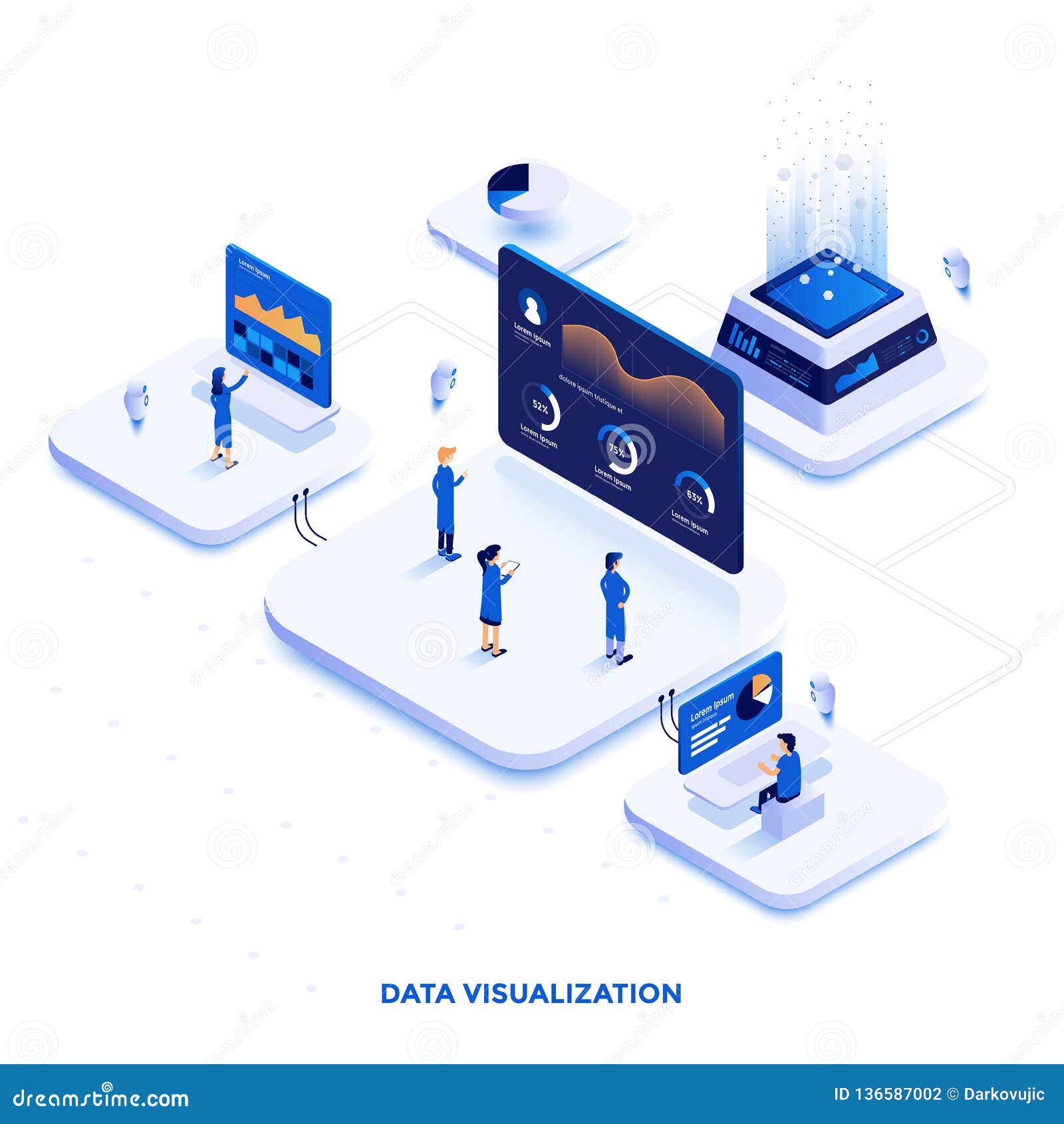 Flat Color Modern Isometric Illustration Design - Data Visualization ...