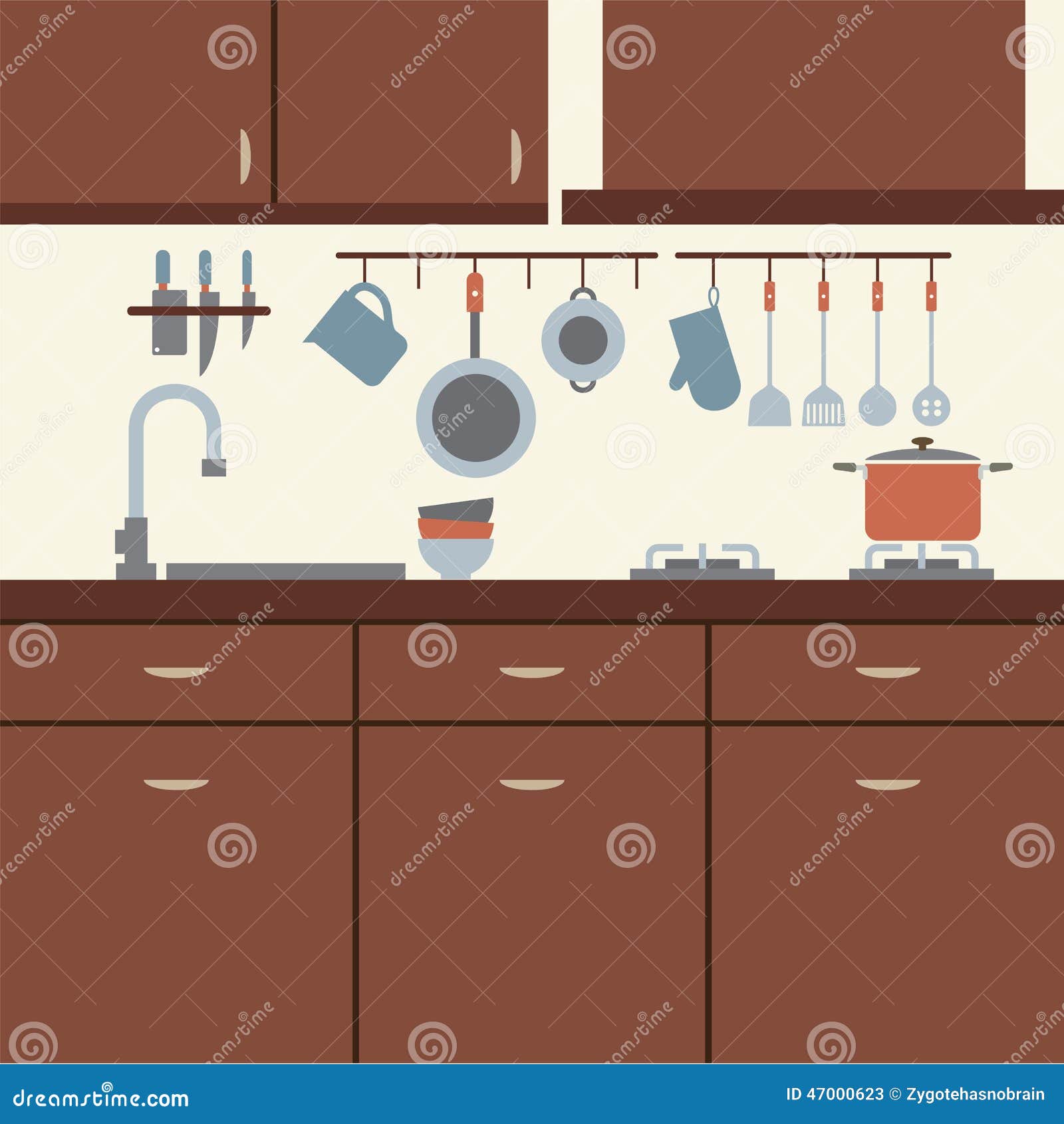 Modern Flat Design Kitchen Interior Stock Vector - Illustration of room ...