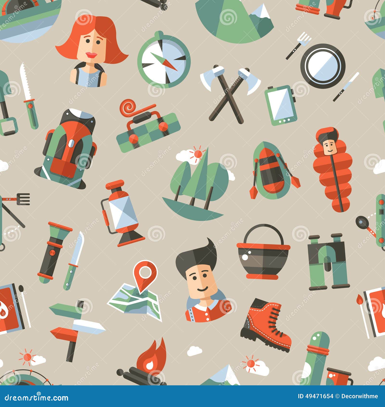 Modern Flat Design Pattern of Camping and Hiking Stock Vector ...