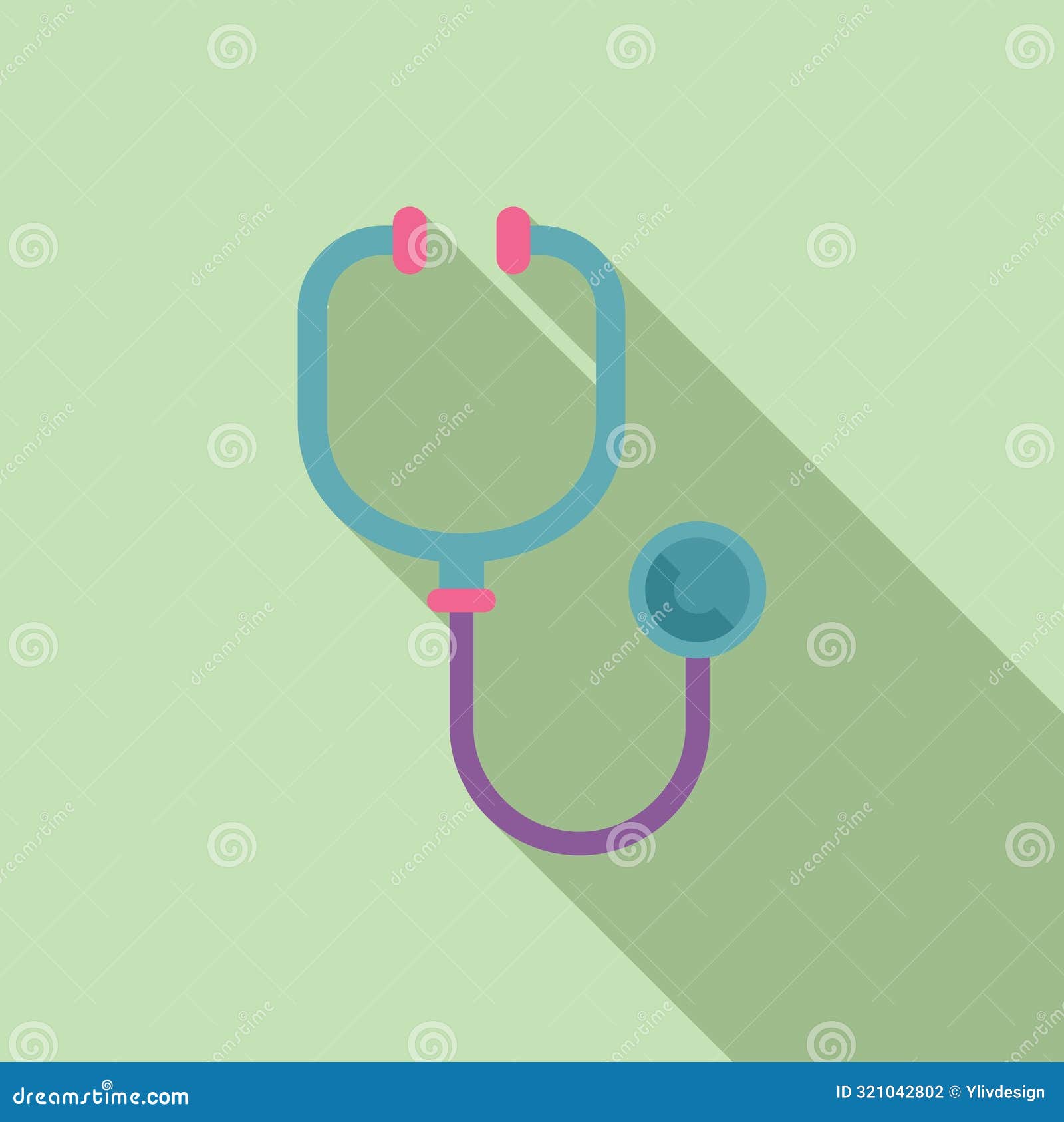 Modern Flat Design of a Stethoscope with a Shadow on a Green Background ...