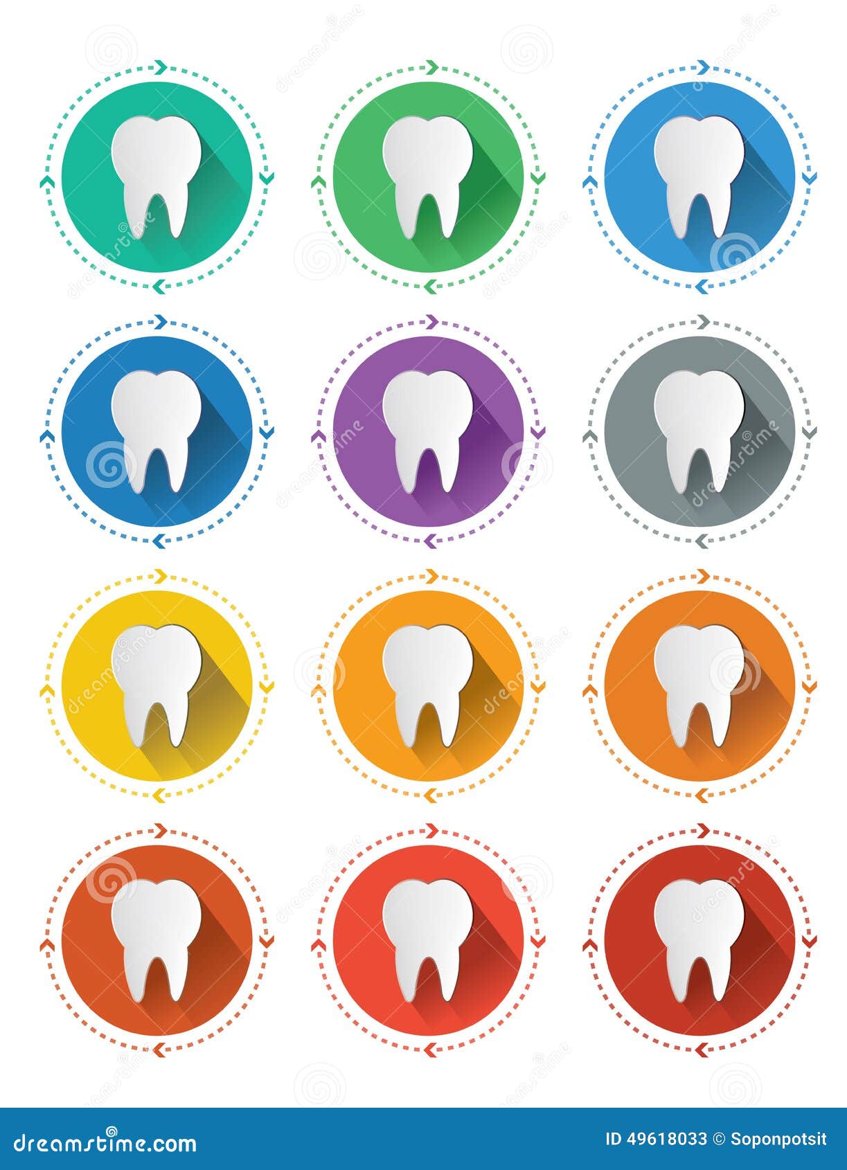 Modern Flat Design Tooth Icons Set with Long Shadow Effect Stock Vector ...