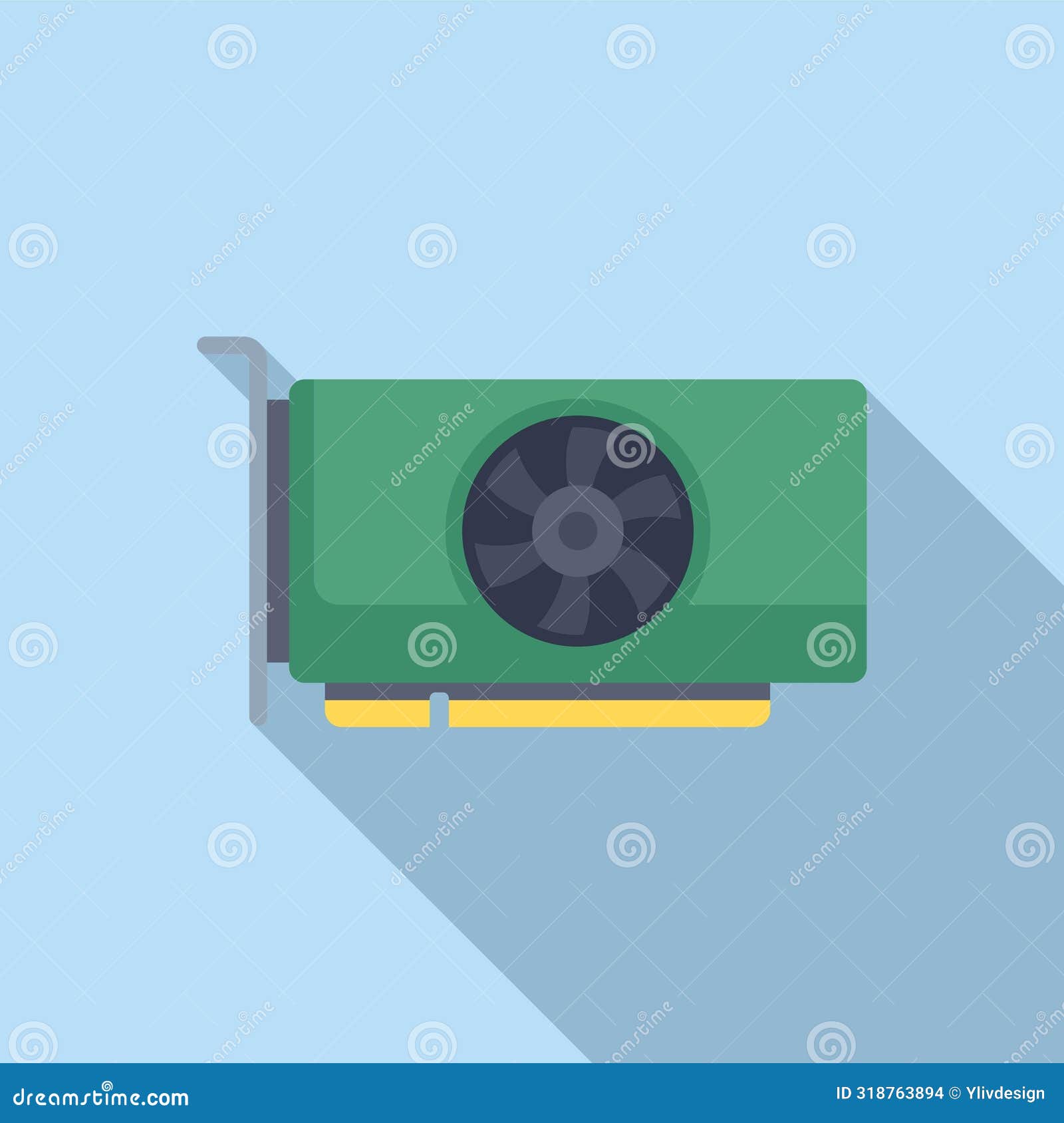 Flat Design Vector Illustration of a Contemporary Gpu with Shadow on a ...