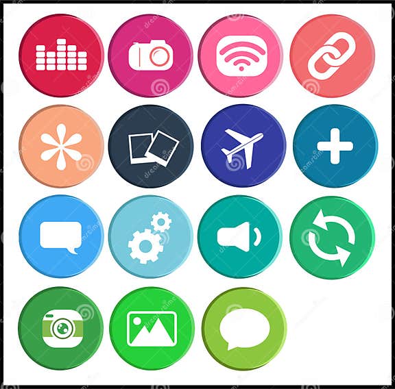Internet Web Icon Set Button, Colorful Vector Design. Pink, Blue and ...