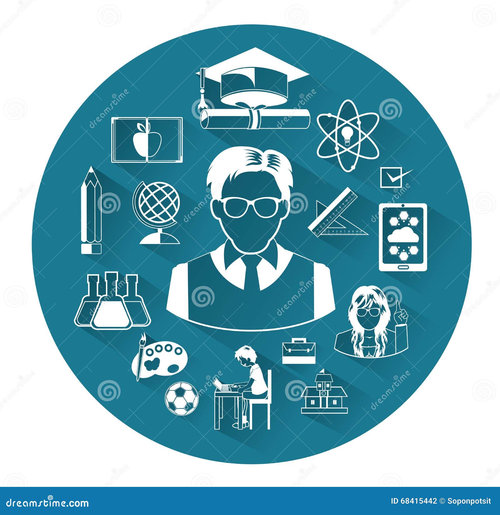 Modern Flat Education Icons Set with Long Shadow Effect Stock Vector ...