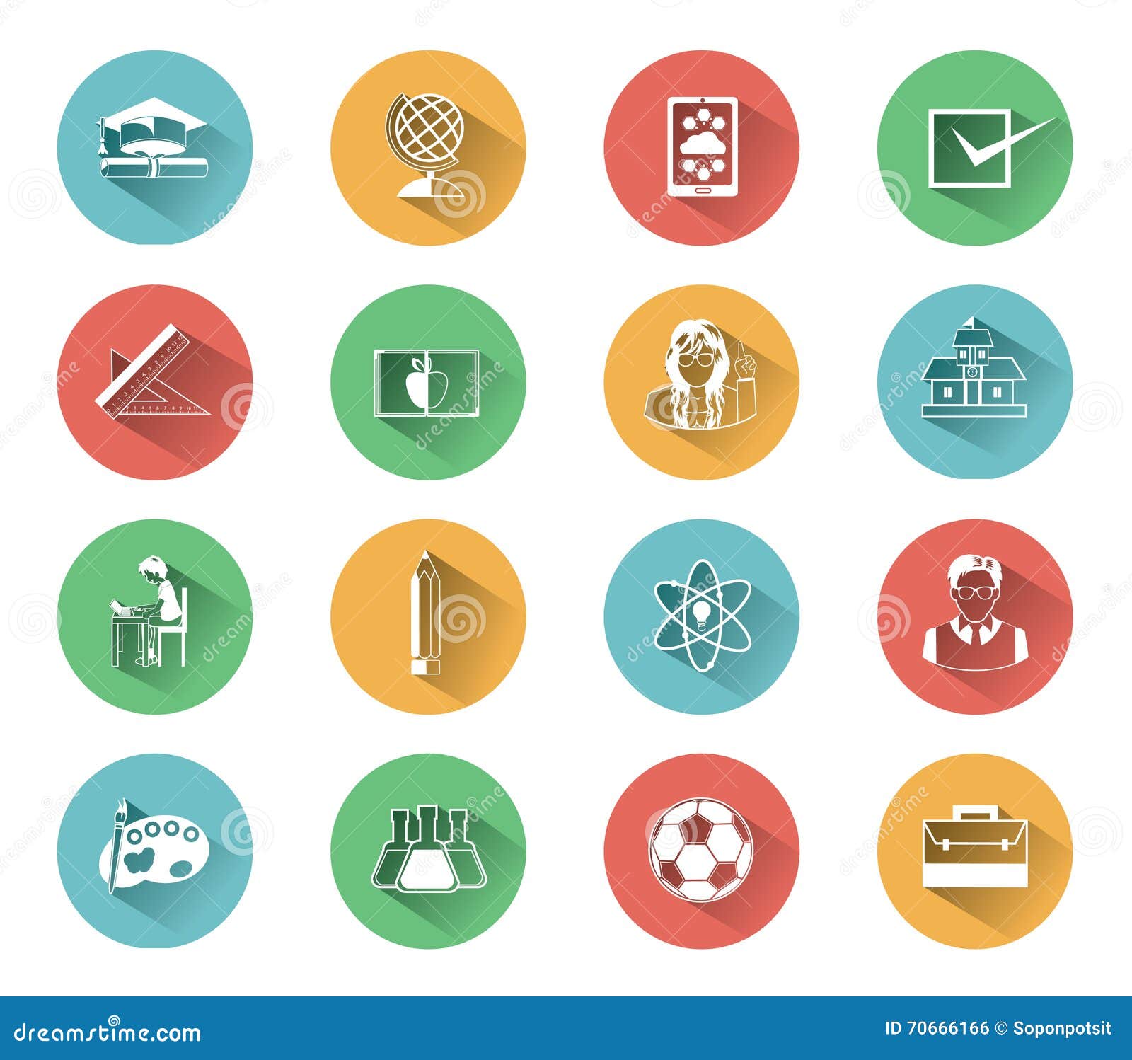 Modern Flat Education Icons Set with Long Shadow Effect Stock Vector ...