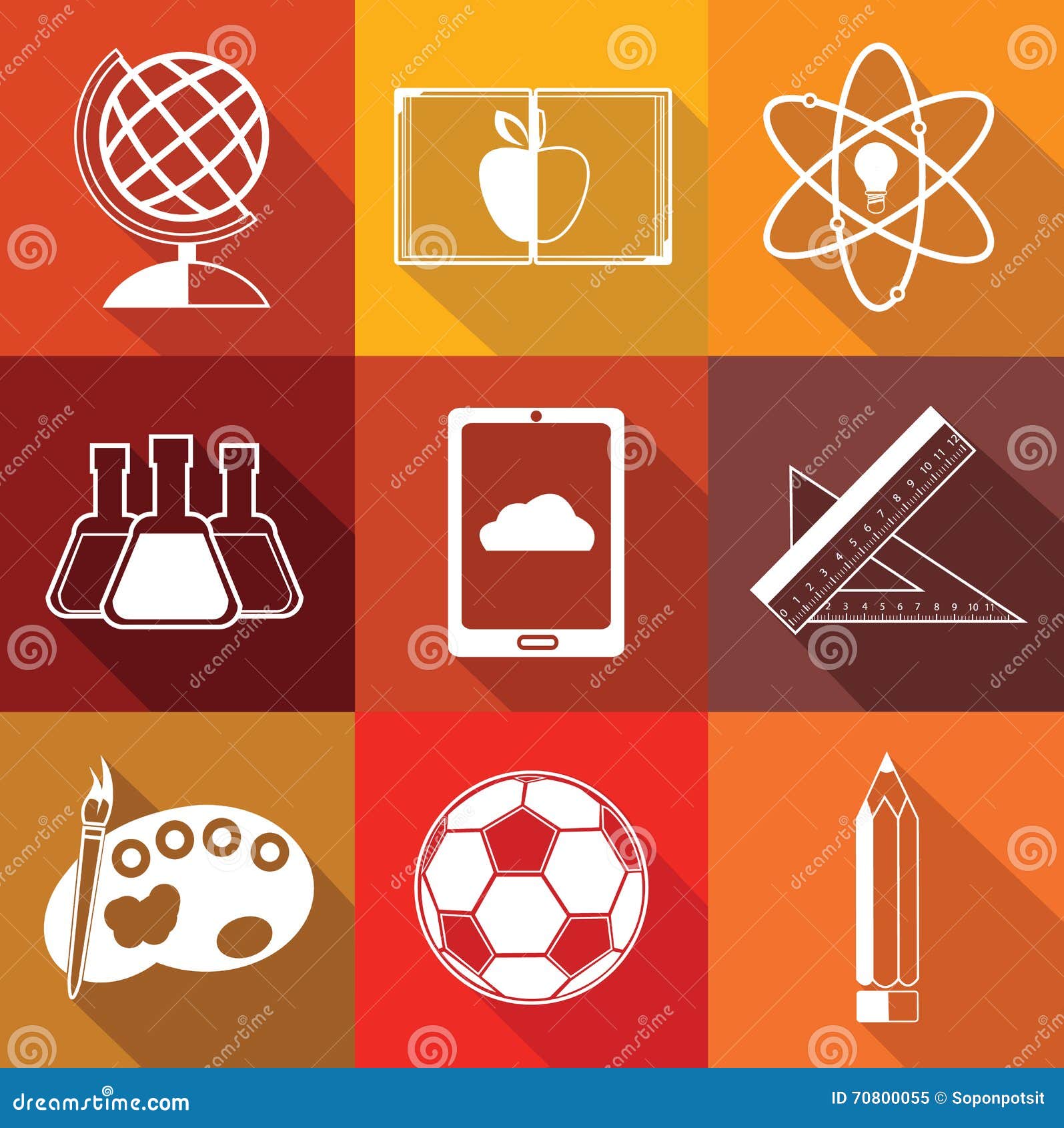Modern Flat Education Icons Set with Long Shadow Effect Stock Vector ...
