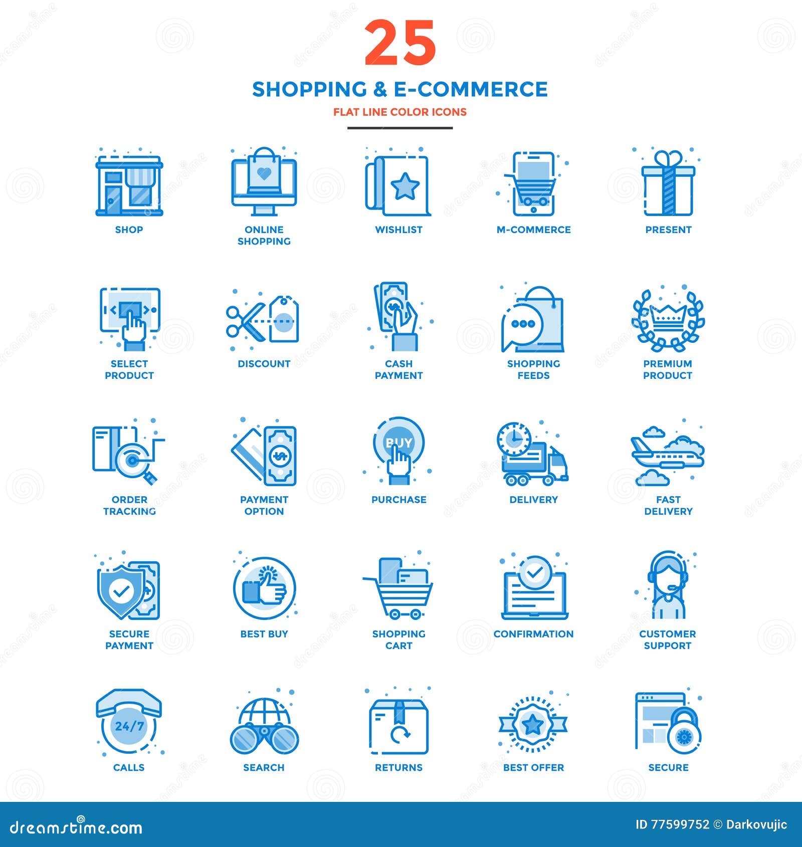 Modern Flat Line Color Icons- Shopping and E Commerce Stock Vector ...