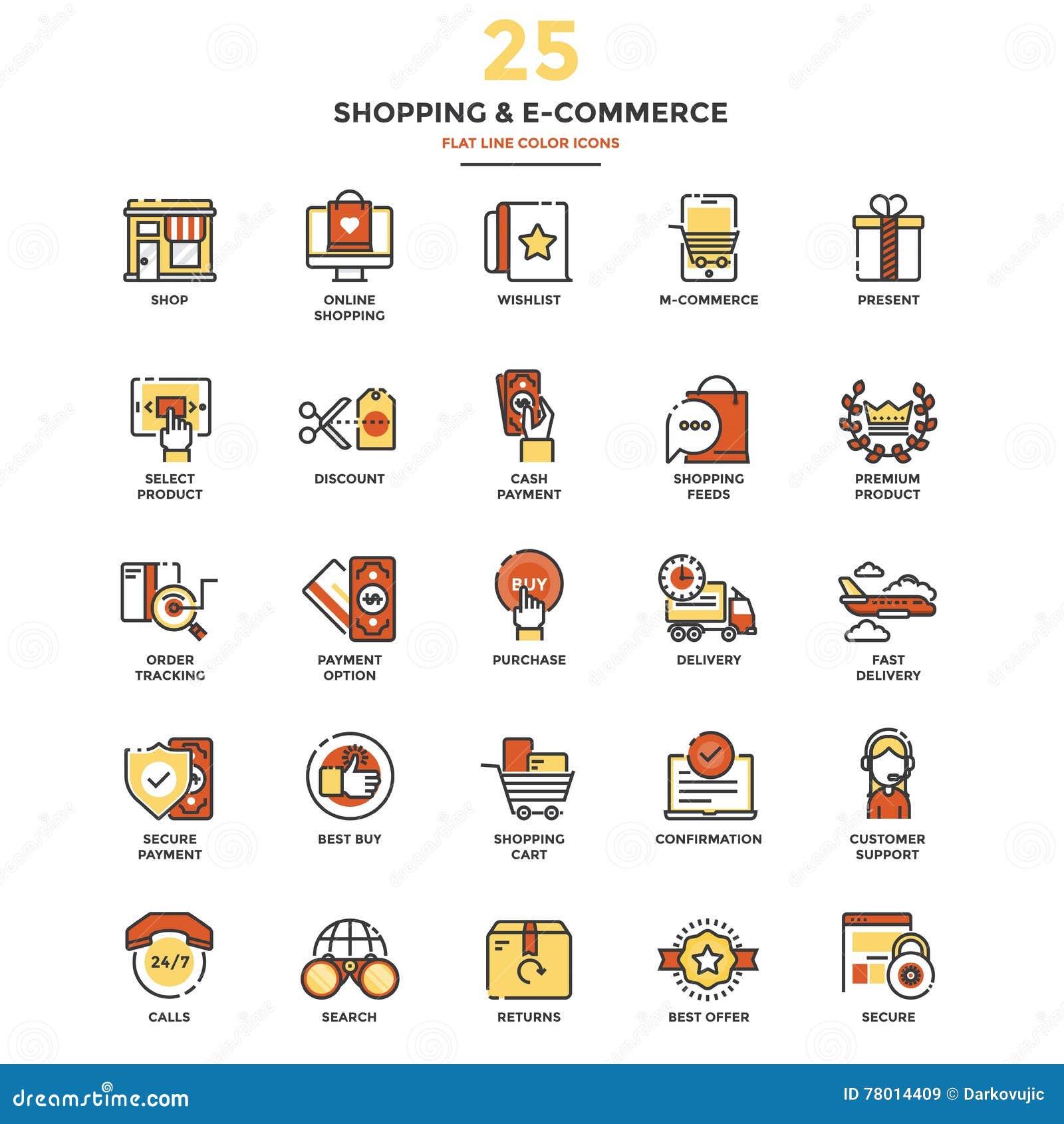 Modern Flat Line Color Icons- Shopping and E Commerce Stock Vector ...
