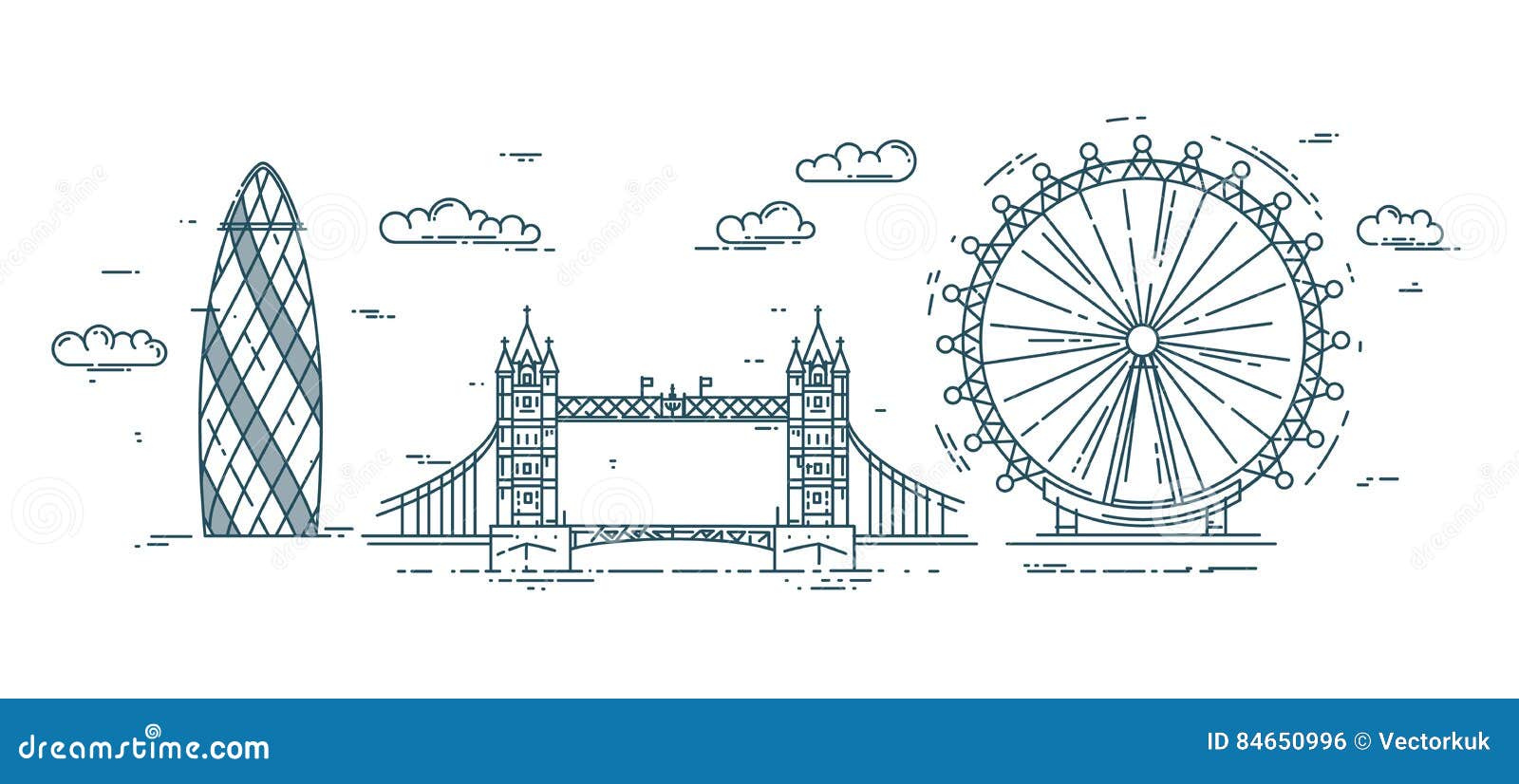 Modern Flat Line Illustration with London Landmarks. Editorial Photo ...