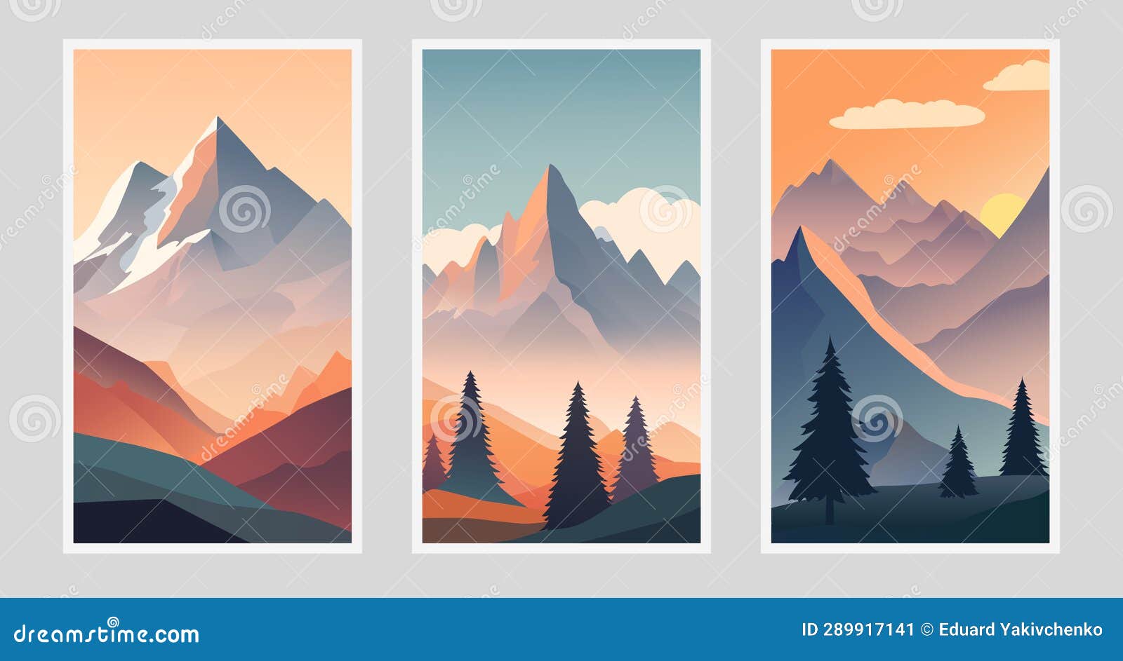 Mountains Posters. Rocky Mountains And Snowy Peaks, Banners With ...