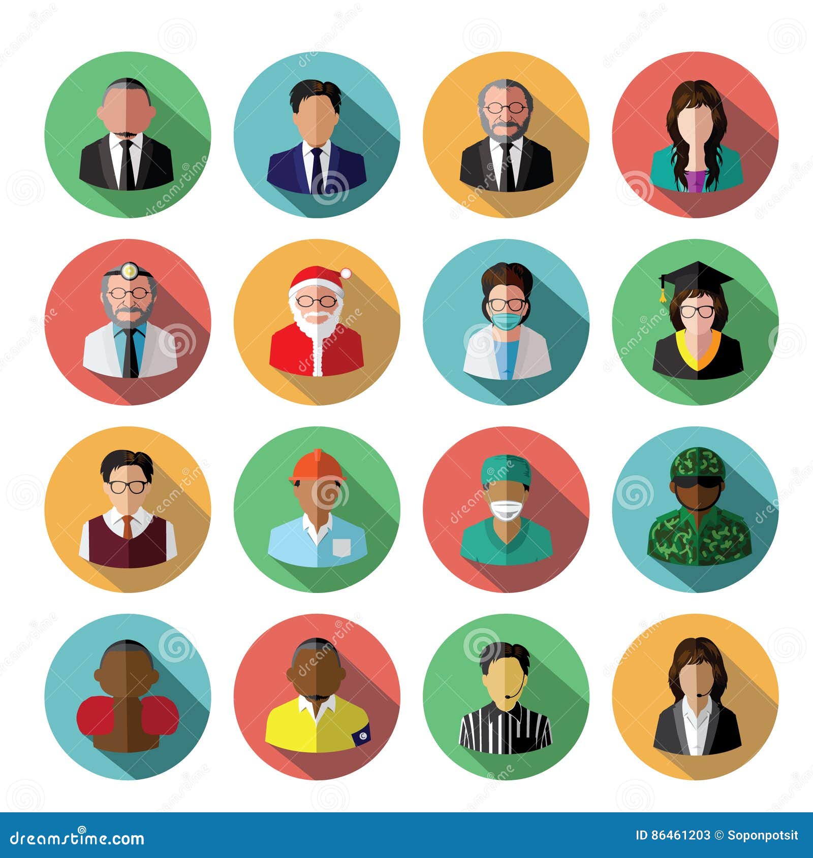 Modern Flat People Icons Set with Long Shadow Effect Stock Vector ...