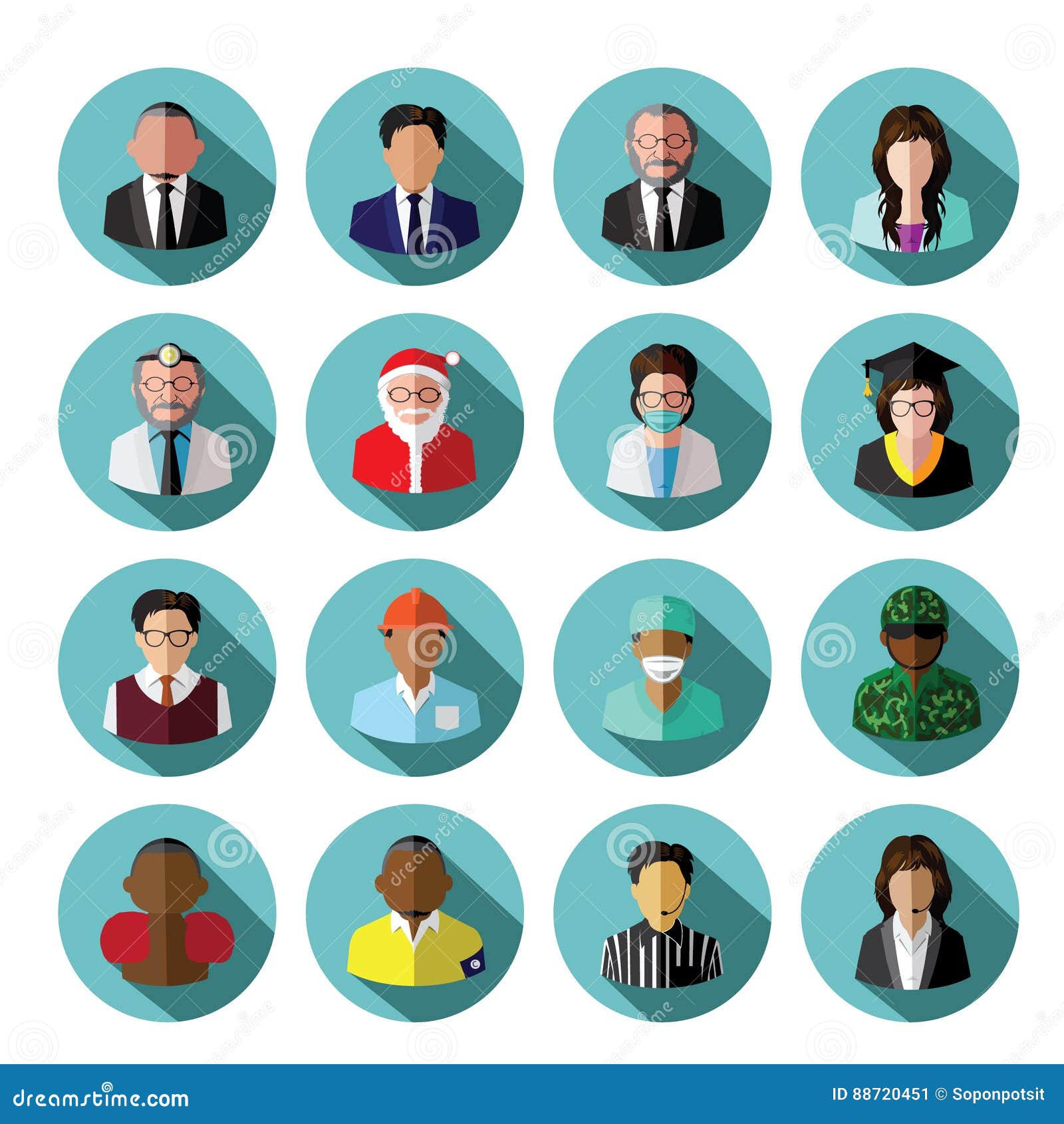Modern Flat People Icons Set with Long Shadow Effect Stock Vector ...