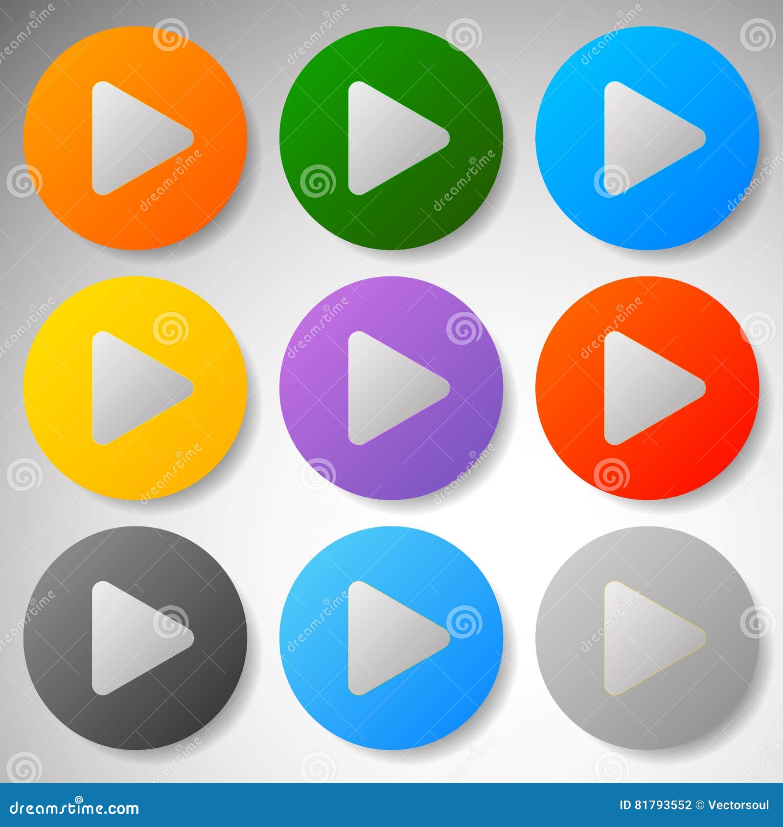 Modern Flat Play Buttons with Smooth Gradients Stock Vector ...