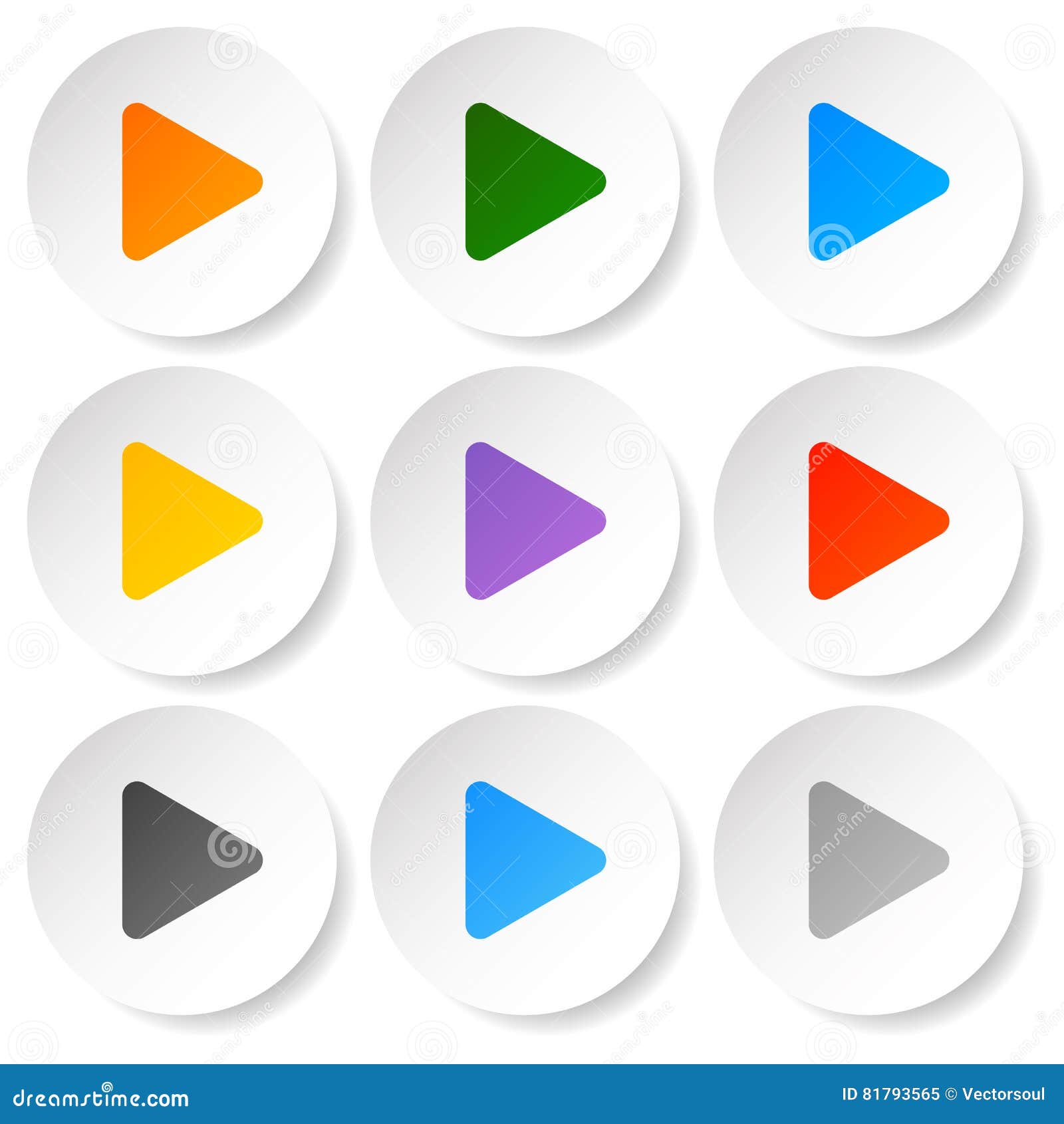 Modern Flat Play Buttons with Smooth Gradients Stock Vector ...