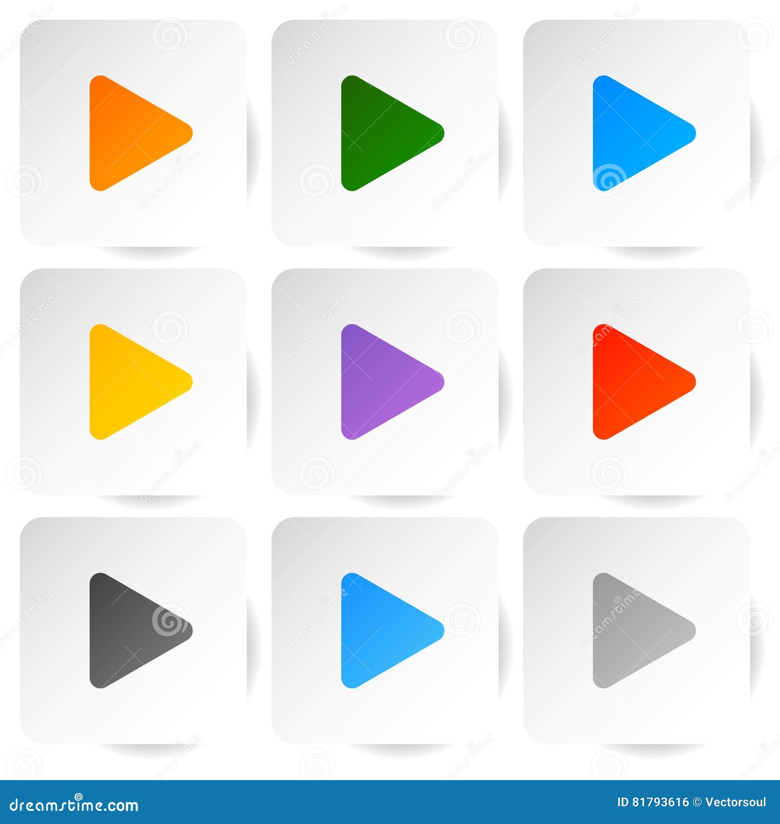 Modern Flat Play Buttons with Smooth Gradients Stock Vector ...