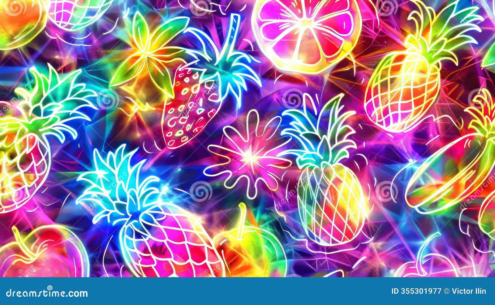 Modern Flat Schematic Drawing Featuring Various Fruits Outlined with ...