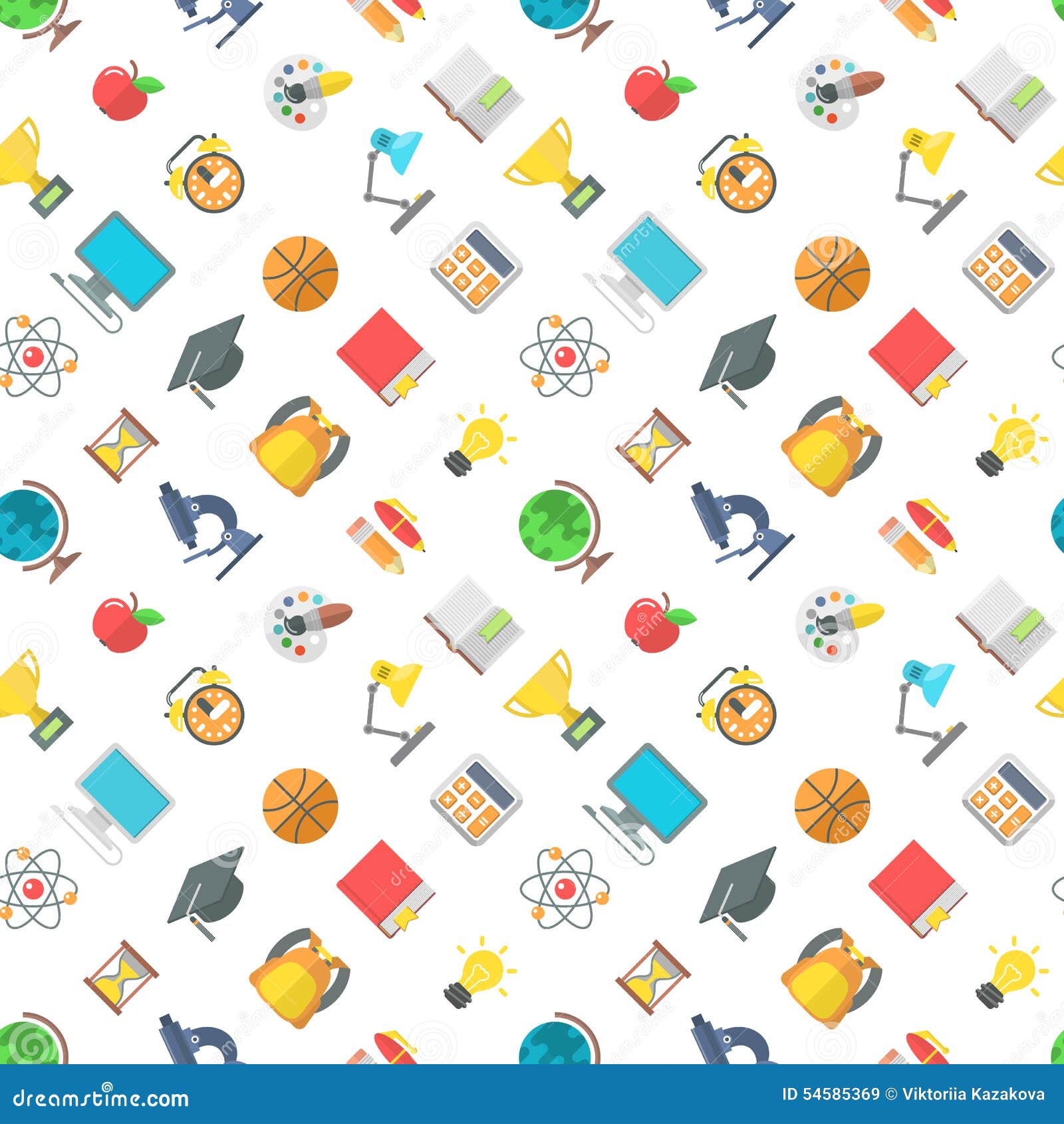Modern Flat School Icons Seamless Pattern Stock Vector - Illustration ...