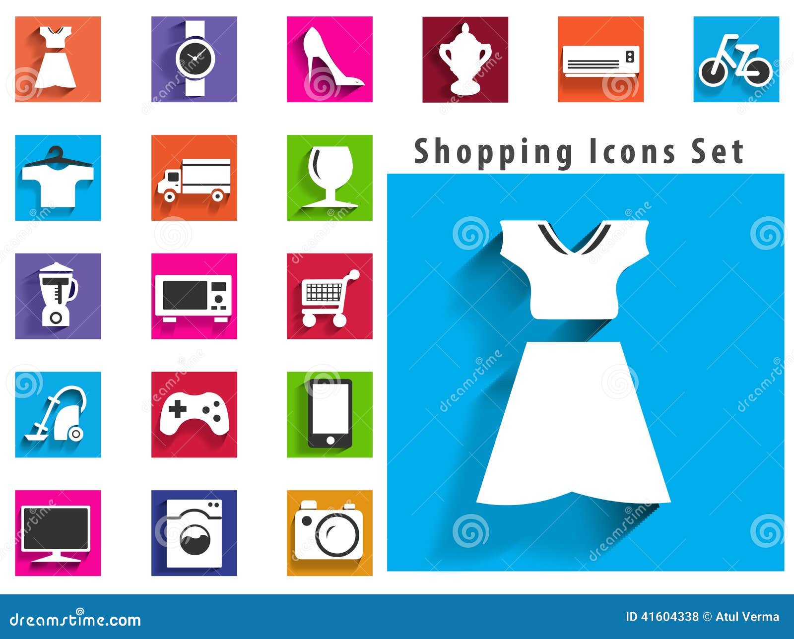 Modern Flat Shopping Icons with Long Shadow Effect in Stylish Stock ...