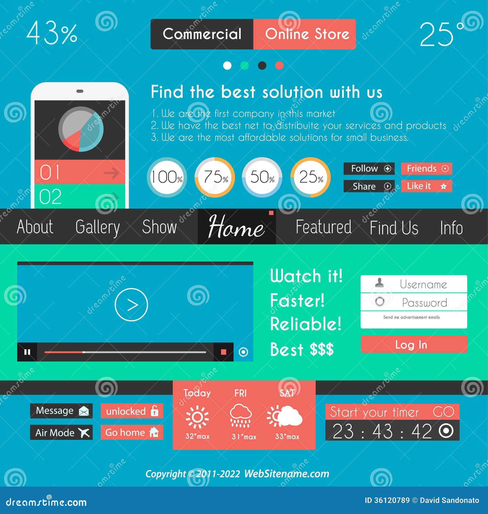 Modern Flat Style UI Interface Designs Stock Illustration ...