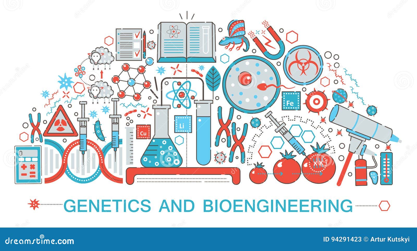 Modern Flat Thin Line Design Biology, Genetics and Bioengineering ...