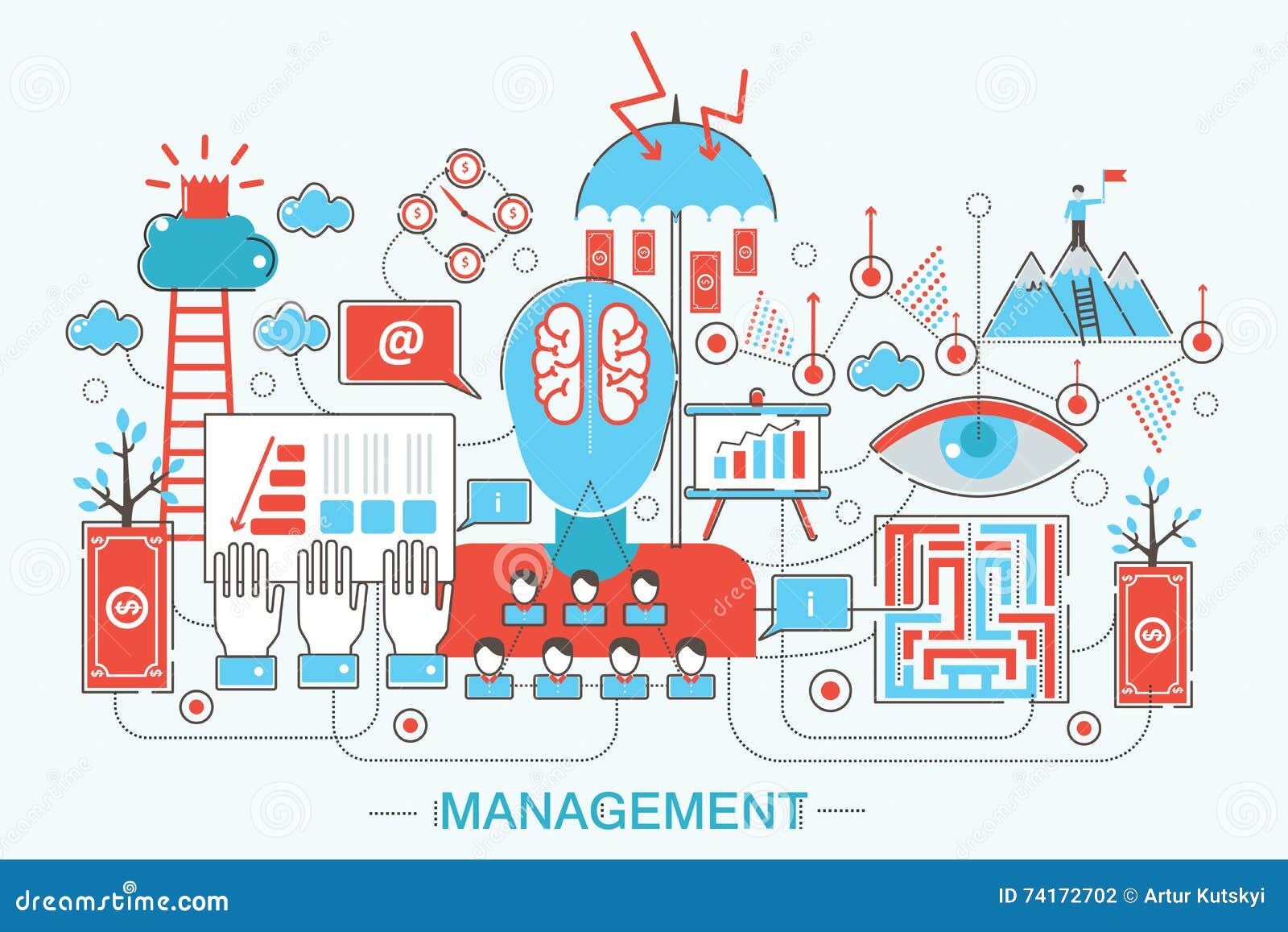 Modern Flat Thin Line Design Global Managment Concept Stock Vector ...
