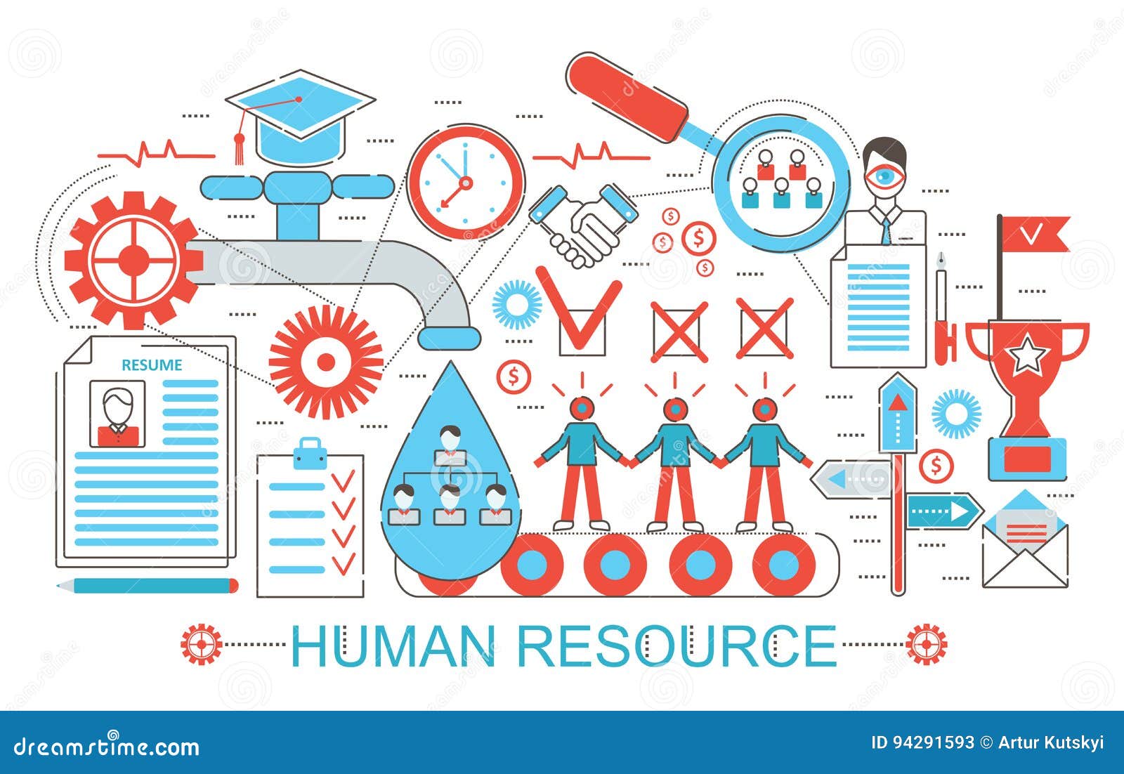 Modern Flat Thin Line Design Human Resource Concept for Web Banner ...