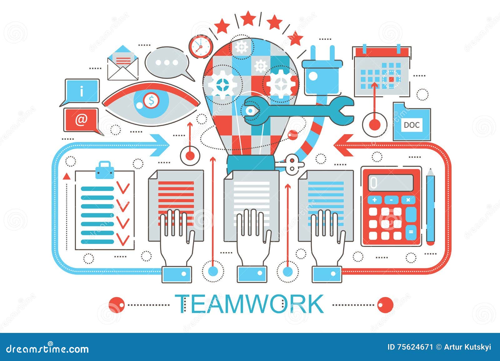 Modern Flat Thin Line Design Teamwork Coworking Concept for Web Banner ...