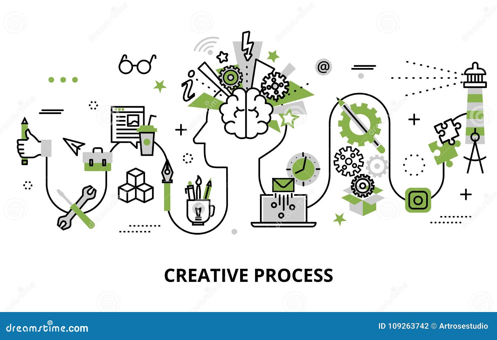 Concept of Creative Process, Defining and Research Problem Stock Vector ...