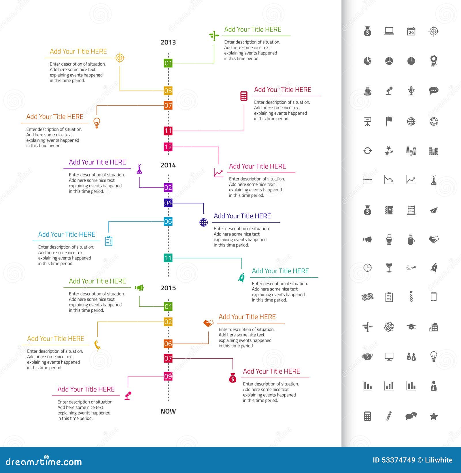 Modern Flat Timeline with Rainbow Milestones and D Stock Illustration ...