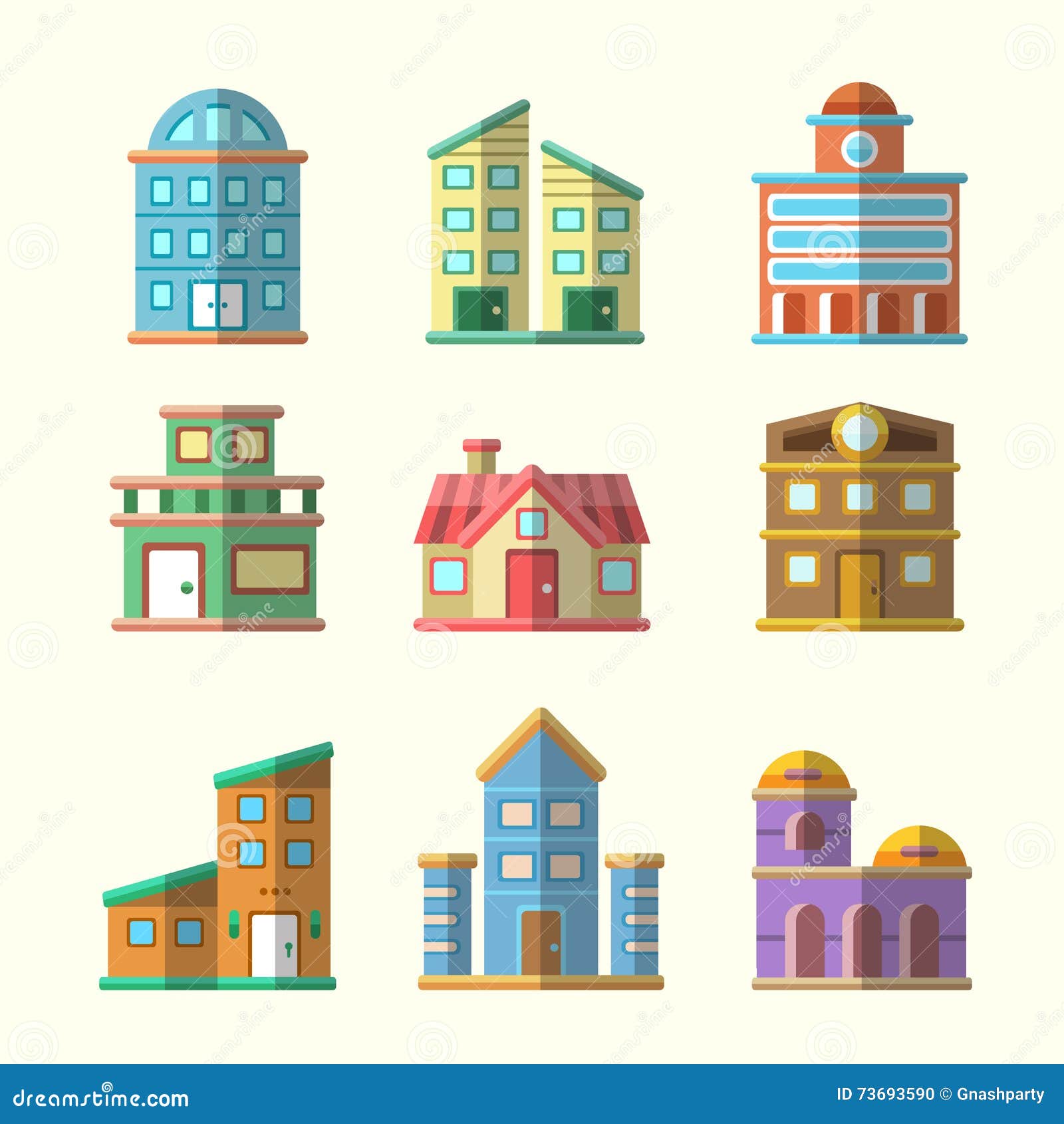 Modern Flat Vector Buildings Collection Stock Vector - Illustration of ...