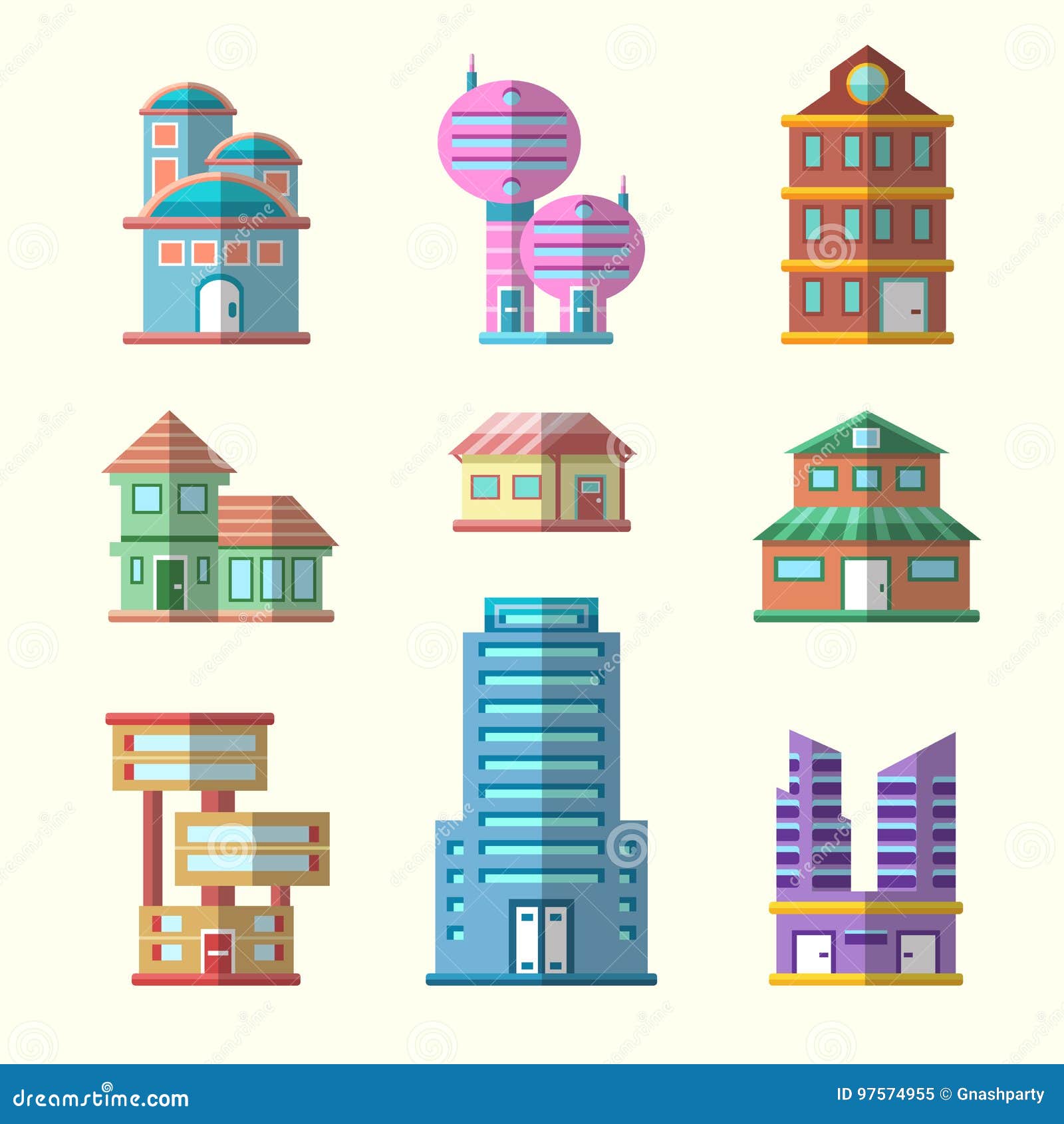Modern Flat Vector Buildings Collection Stock Vector - Illustration of ...