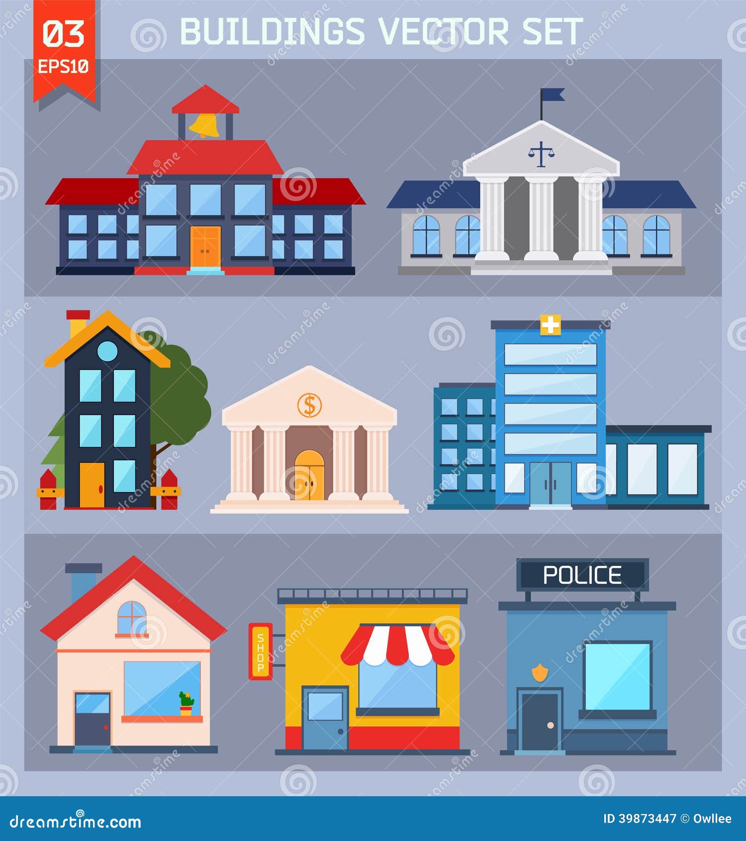 Modern Flat Vector Buildings Set. Stock Vector - Illustration of ...