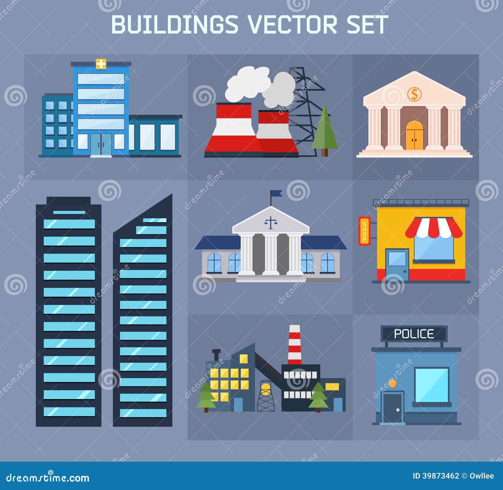 Modern Flat Vector Buildings Set. Stock Vector - Illustration of ...