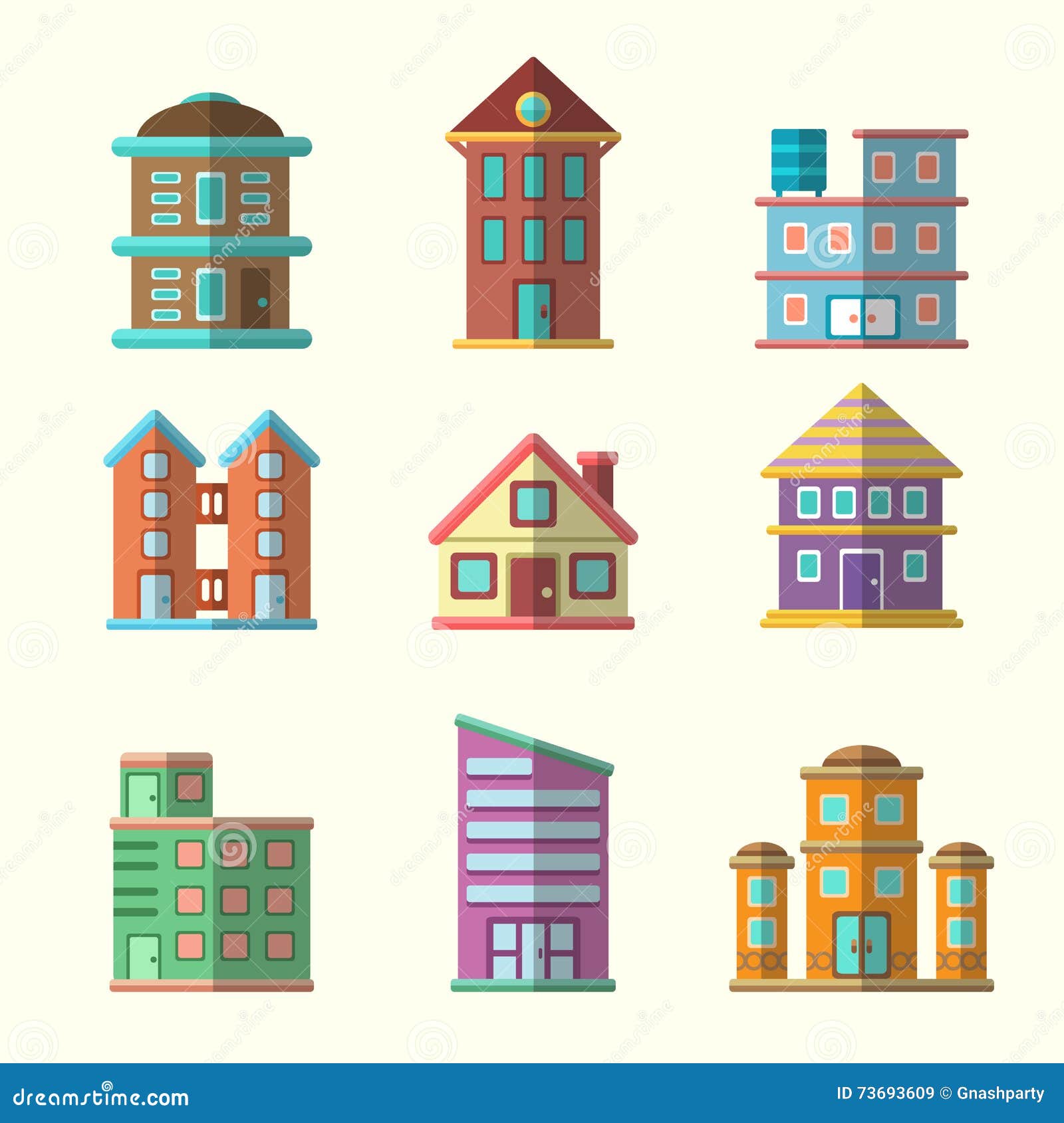 Modern Flat Vector Buildings Set Stock Vector - Illustration of door ...