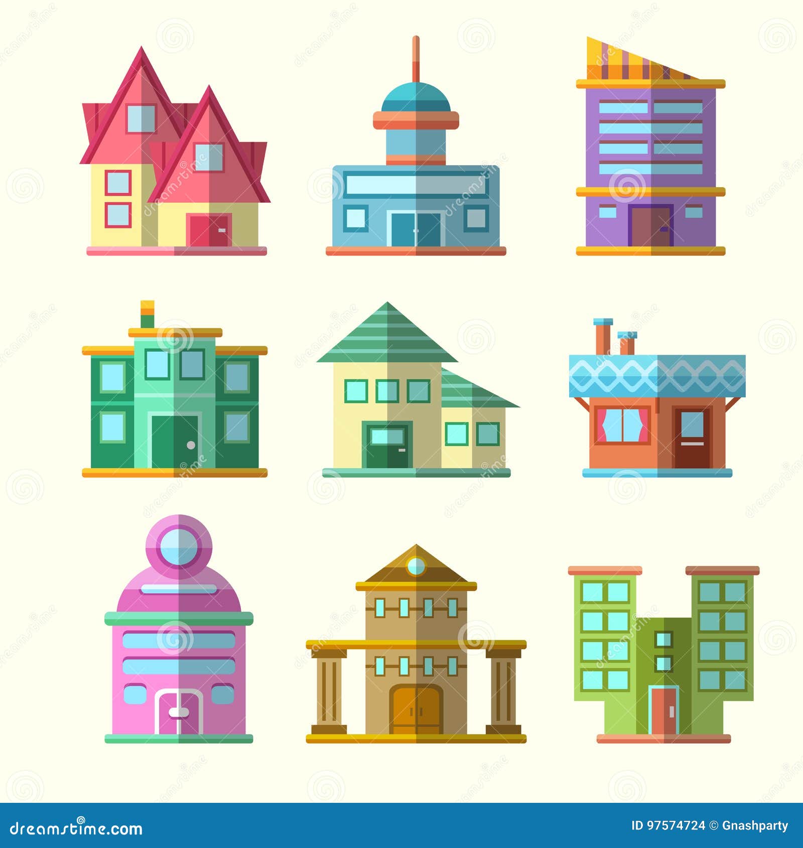 Modern Flat Vector Buildings Set Stock Vector - Illustration of concept ...
