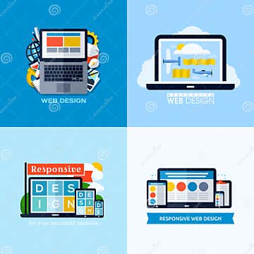 Modern Flat Vector Concepts of Responsive Web Design. Icons Set Stock ...