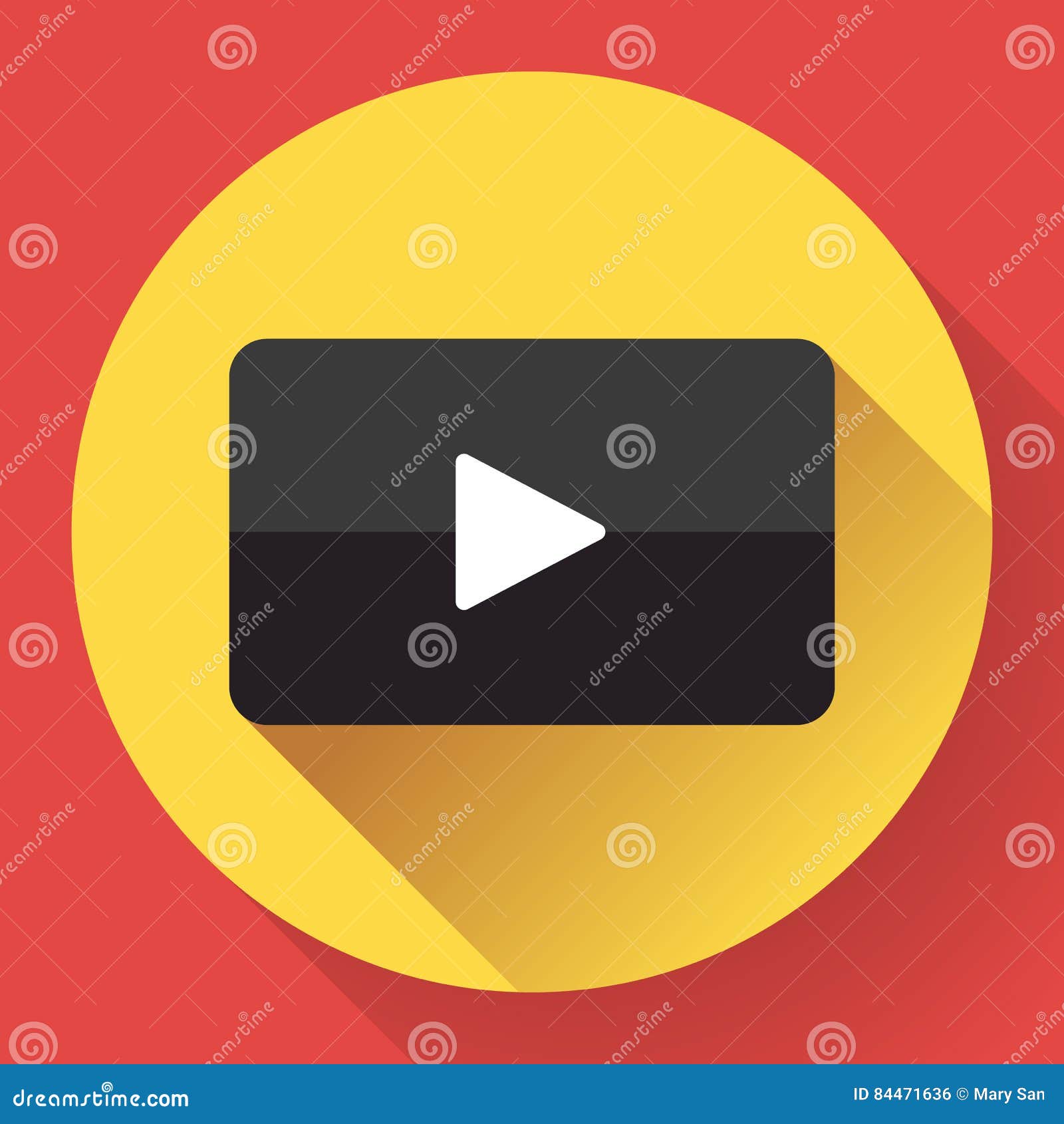 Modern Flat Video Player Icon on Red. Stock Illustration - Illustration ...